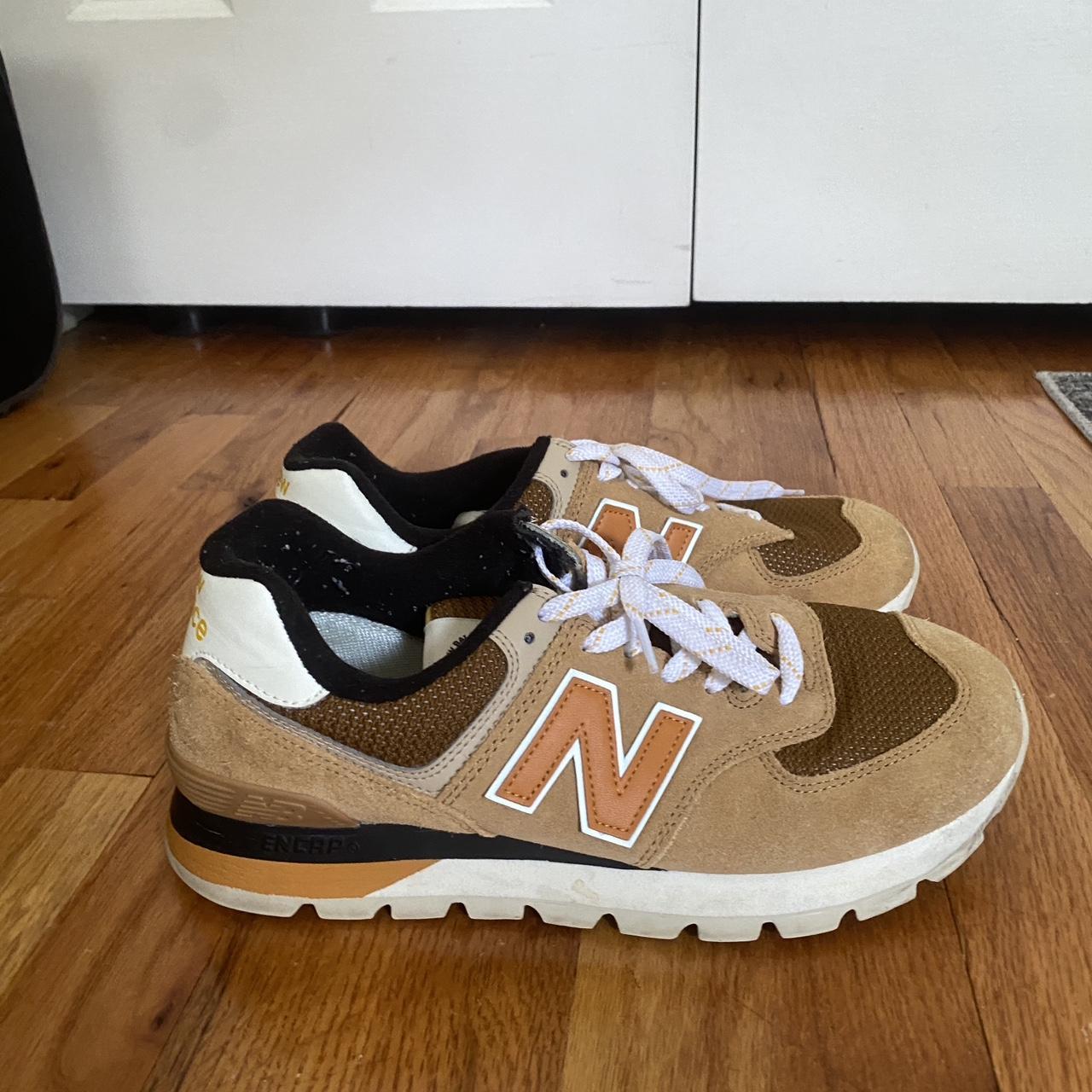 new balance browntone unisex sneaker • only worn a... - Depop