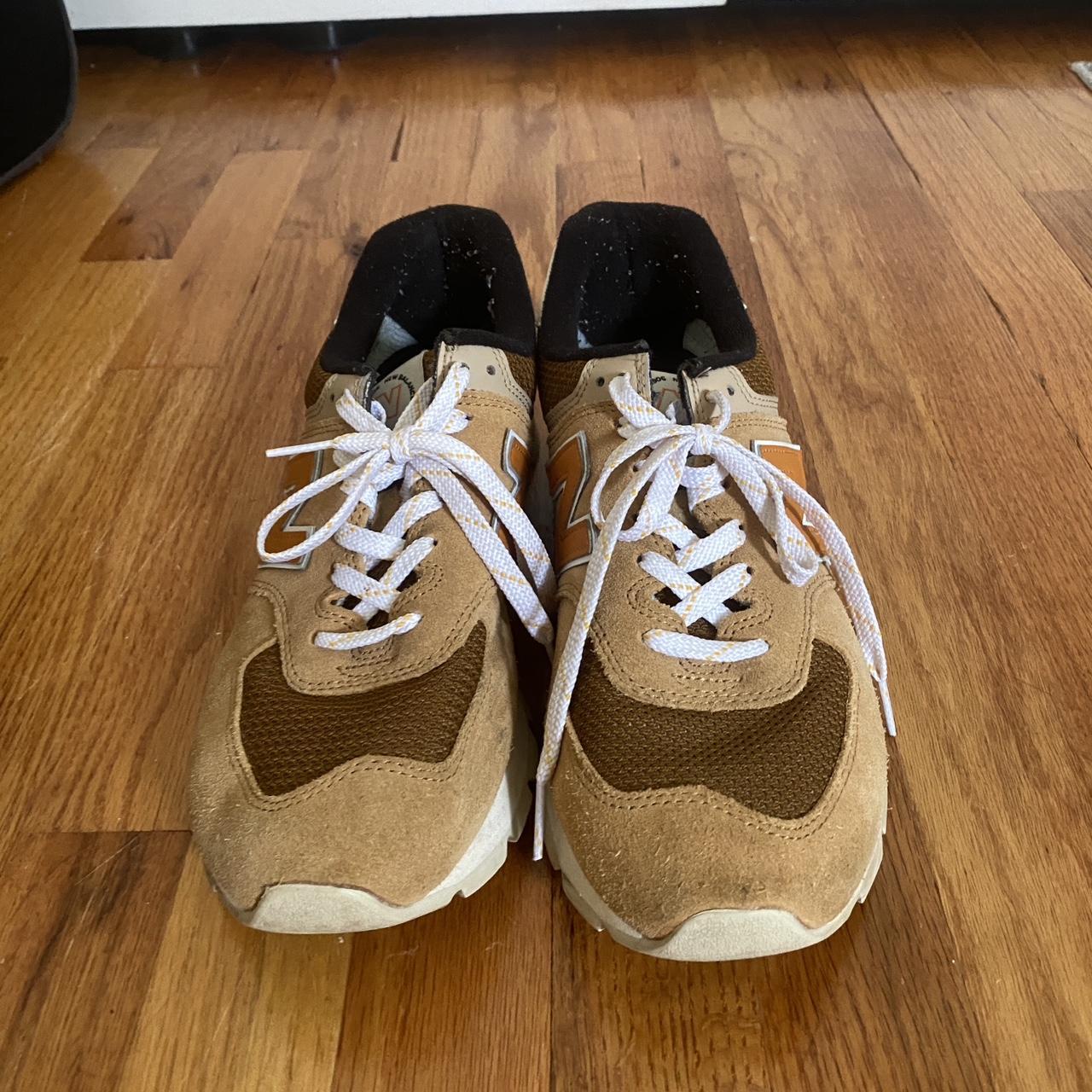 new balance browntone unisex sneaker • only worn a... - Depop