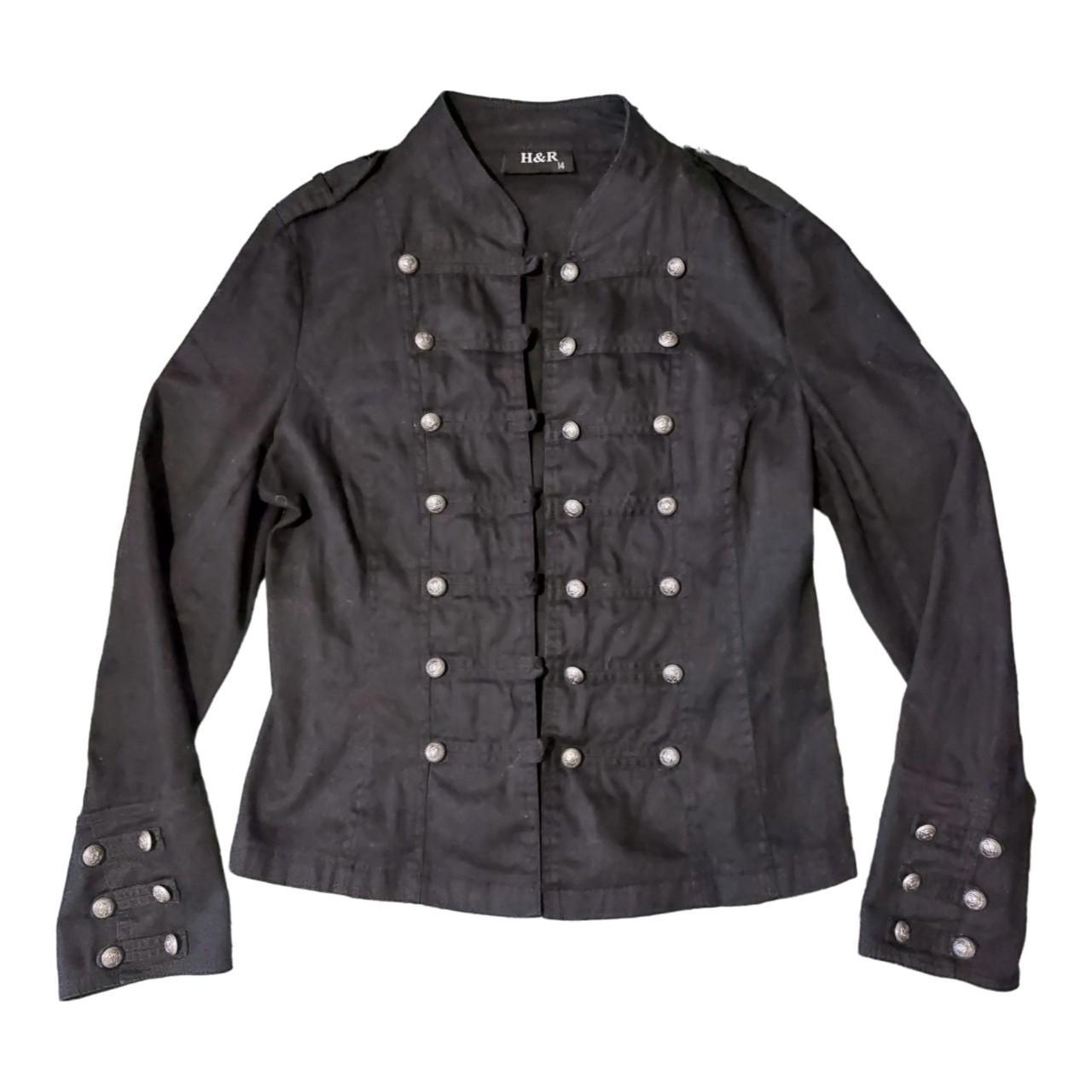 00s Indie sleaze black denim military jacket with... - Depop