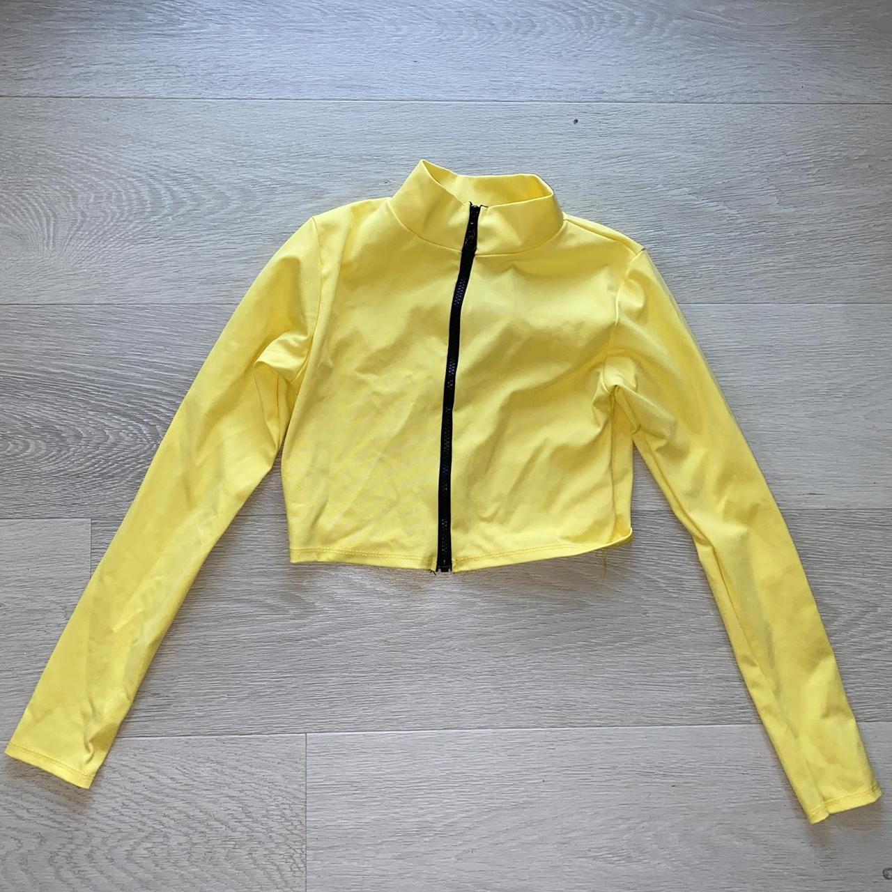 Fluro yellow rave festival style crop has stretch... - Depop