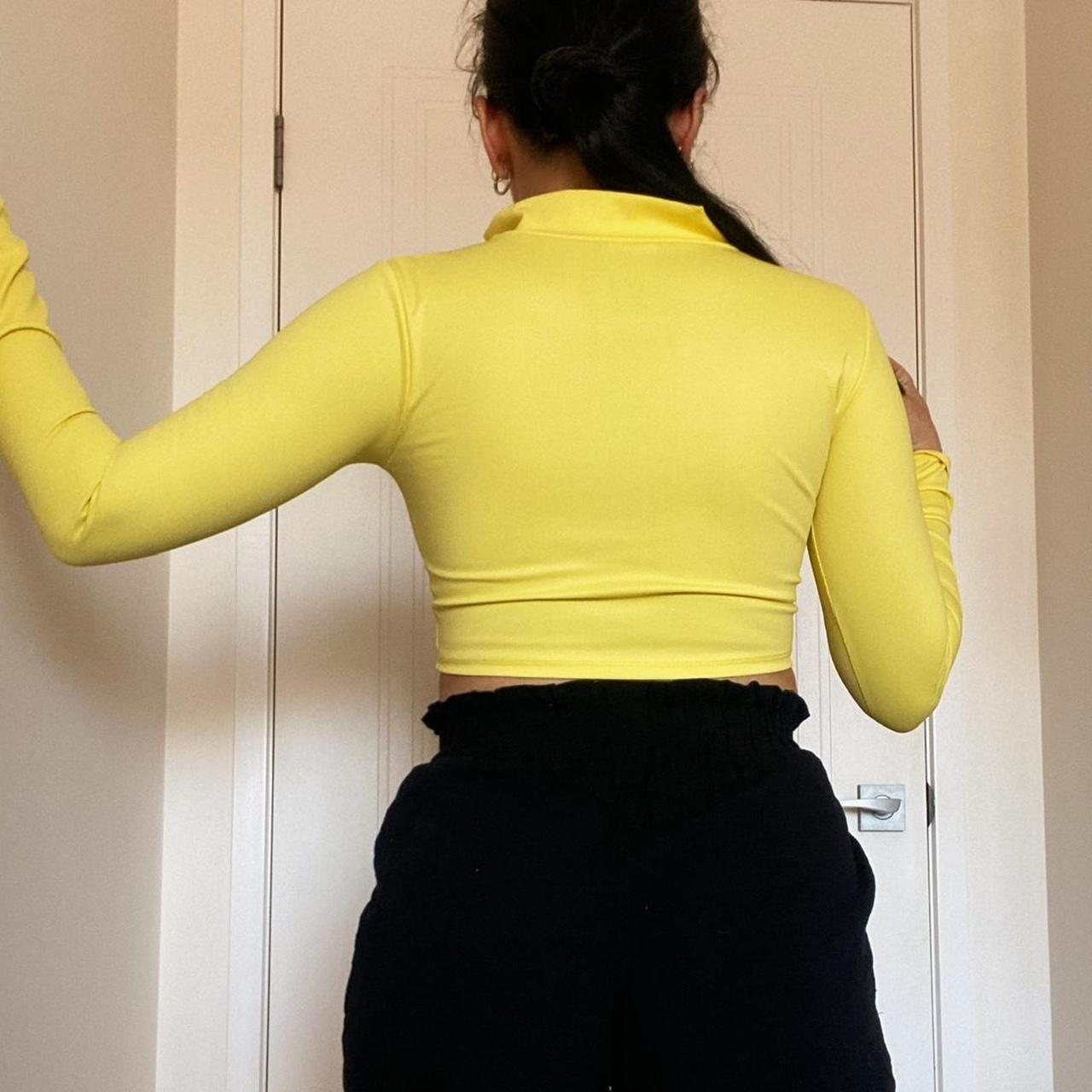 Fluro yellow rave festival style crop has stretch... - Depop