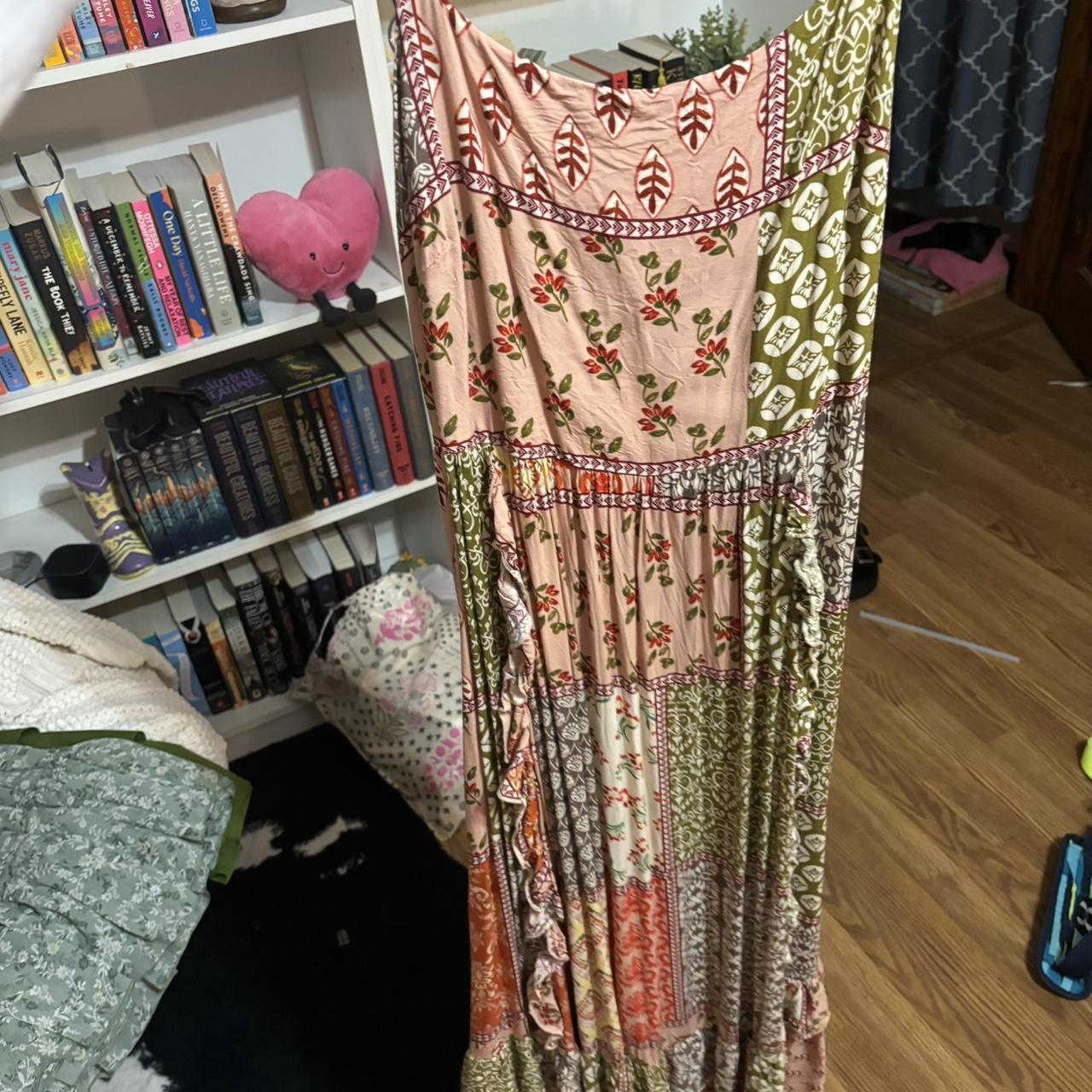 Boho long dress open back fun pattern | Depop