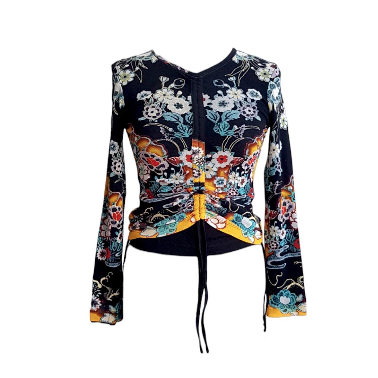 Y2K vintage long sleeves mesh top with Japanese... - Depop