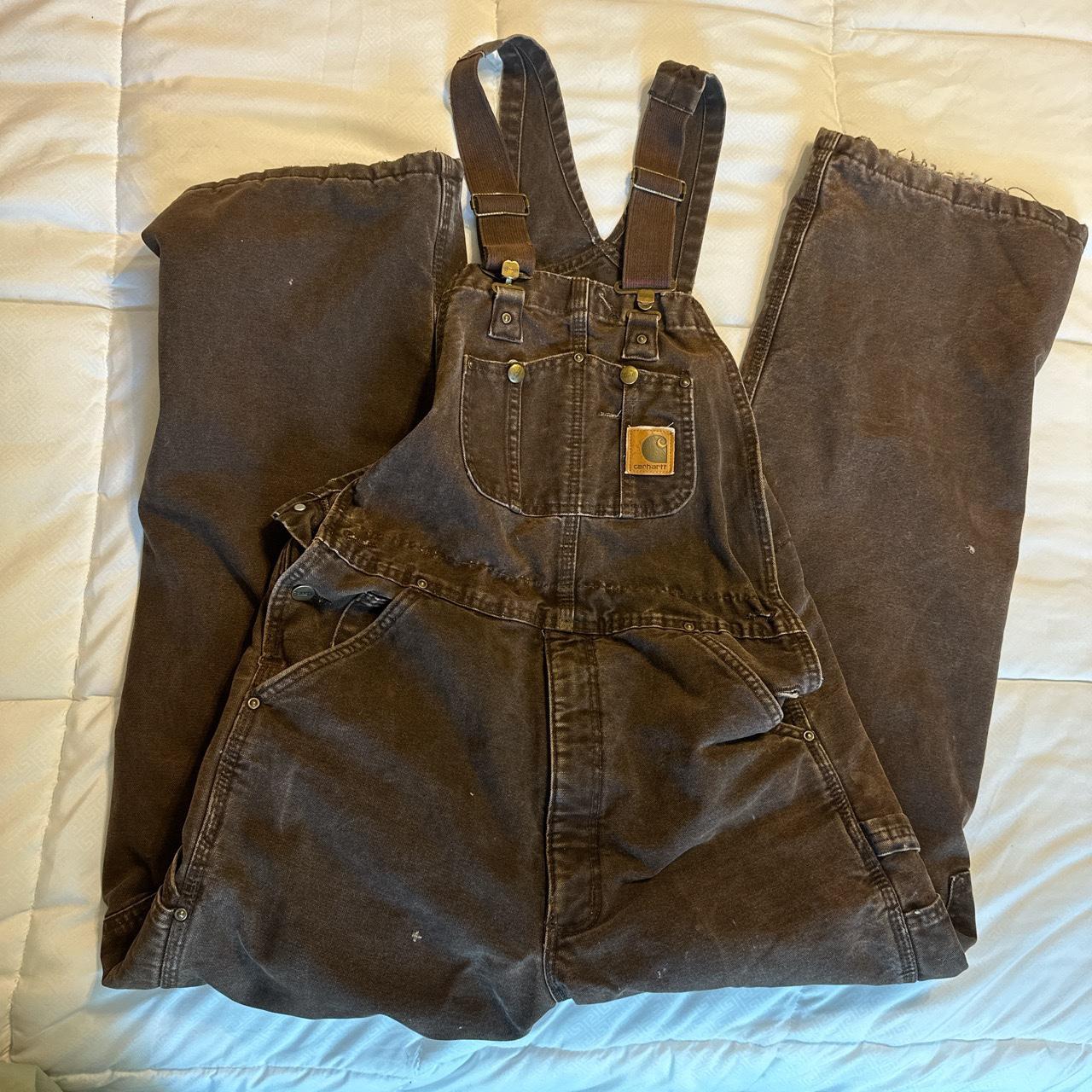 ON HOLD!!!! Carhartt overalls Dark brown Size:... - Depop