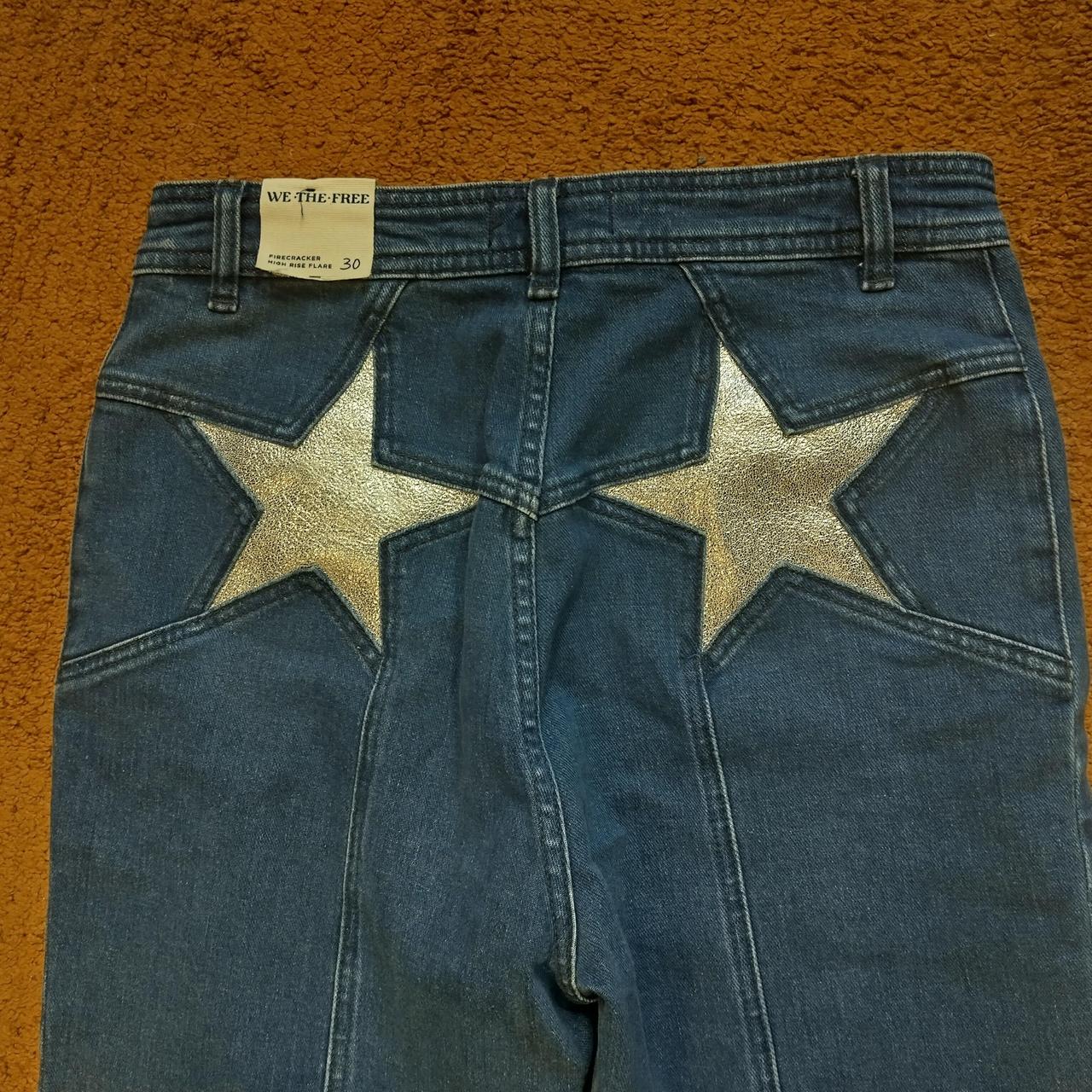 Free People Firecracker flared jeans in blue with... | Depop