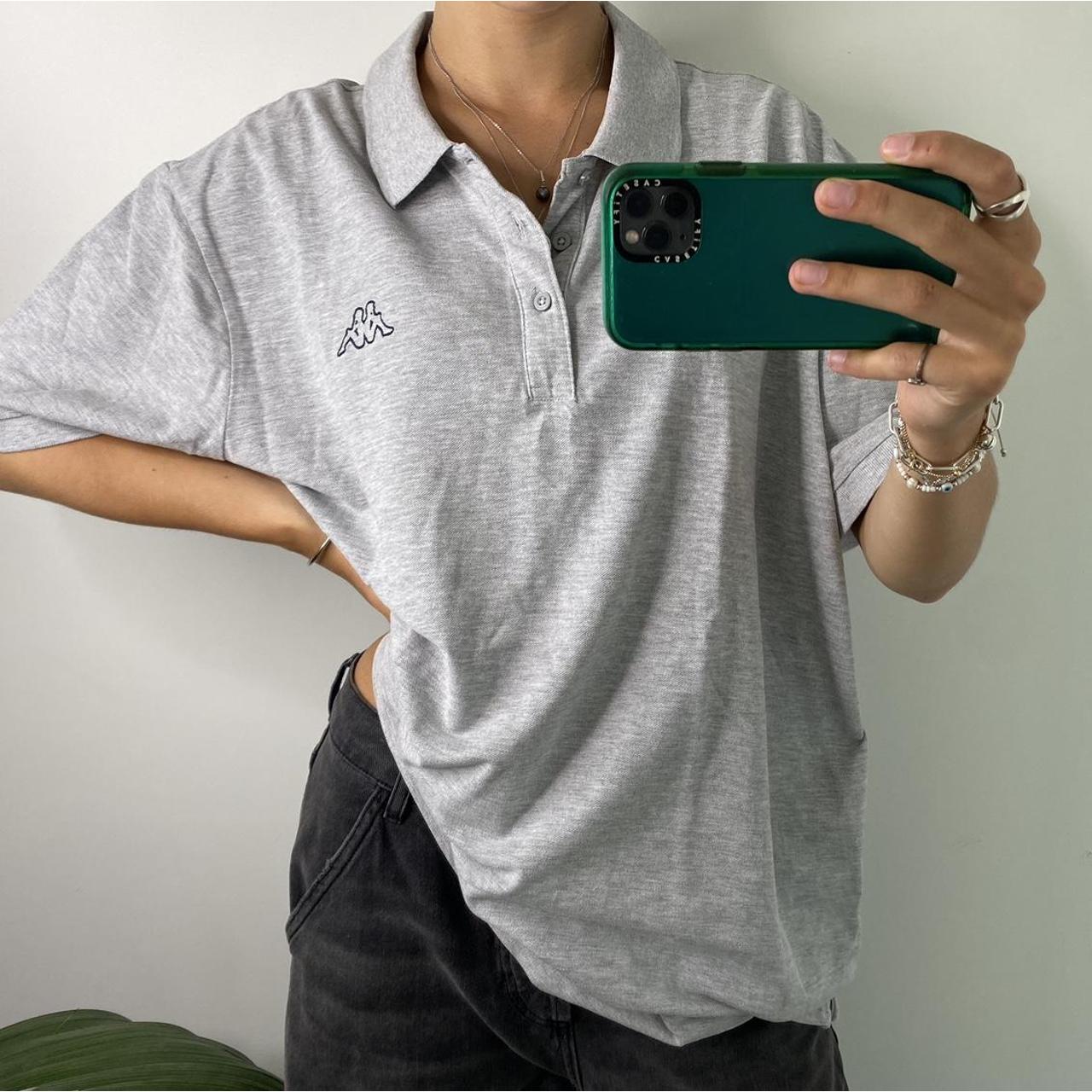 Kappa grey polo shirt with a logo on the front... - Depop