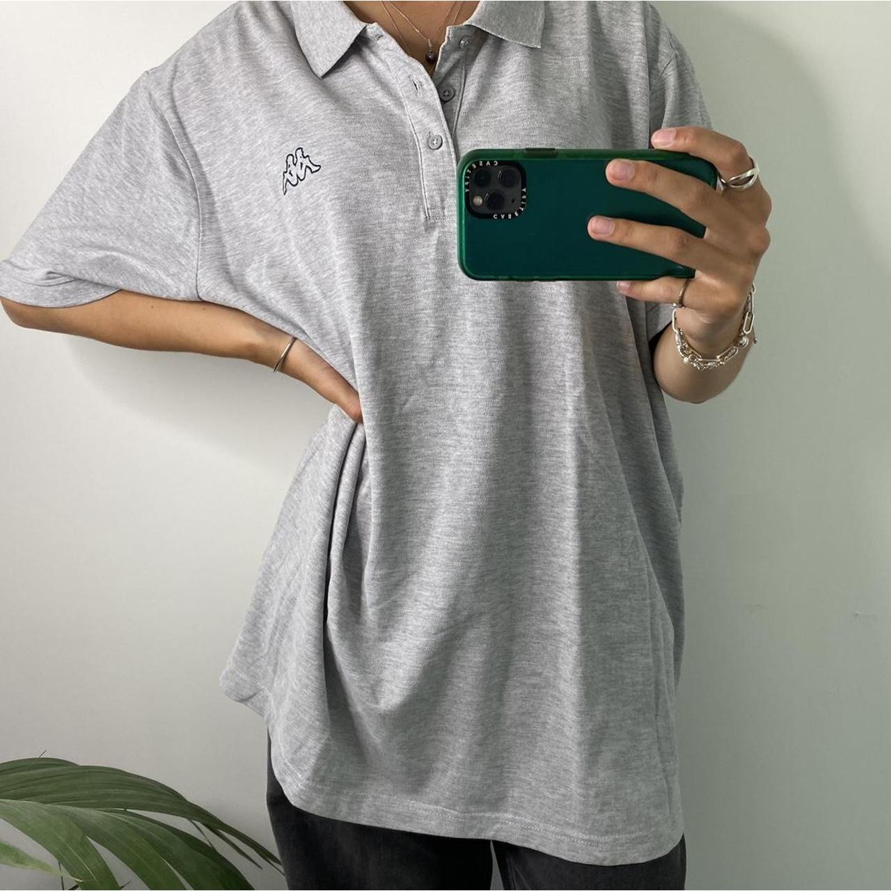 Kappa grey polo shirt with a logo on the front... - Depop