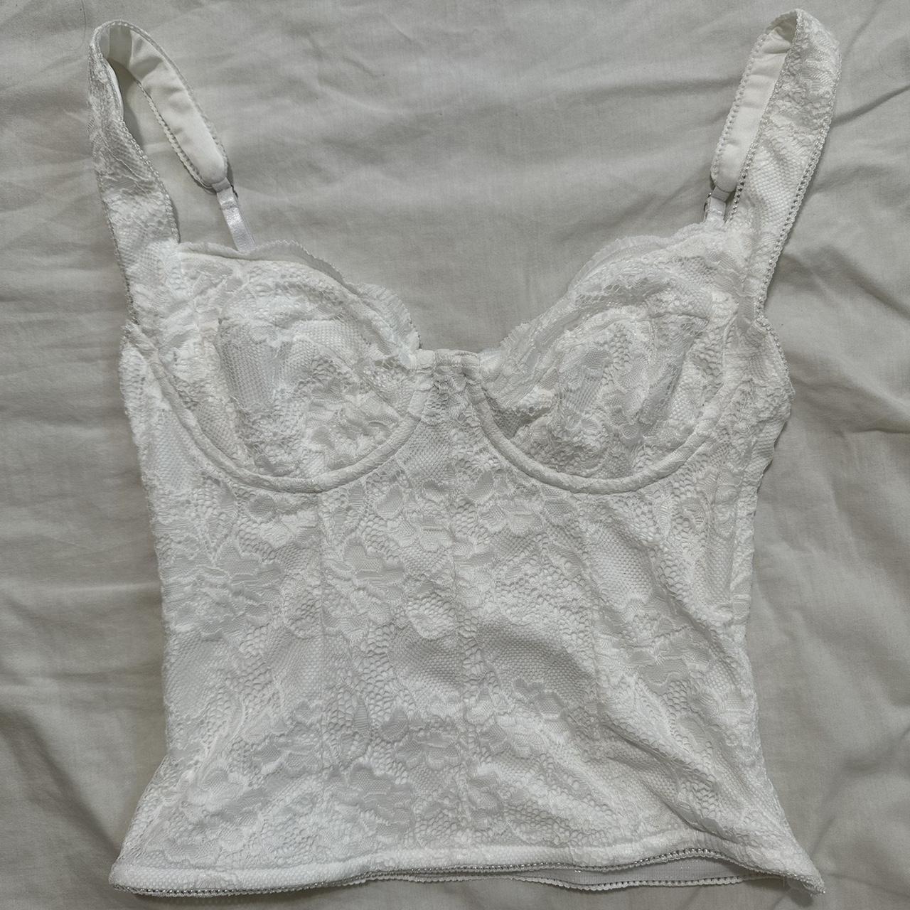 White Fox white lace corset top with adjustable... - Depop