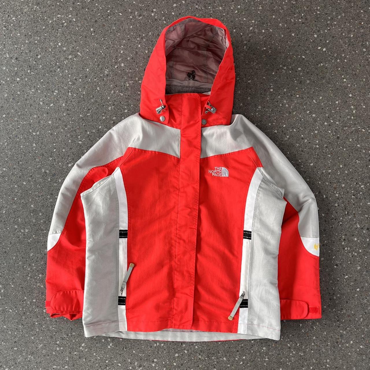 The north face hooded jacket Red, grey and white... - Depop