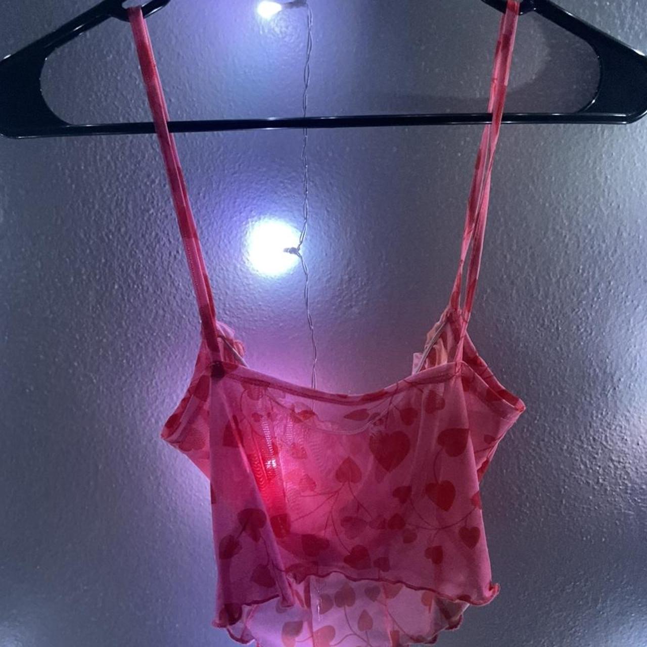 pink & red heart crop top- no tag & straps are a bit... - Depop
