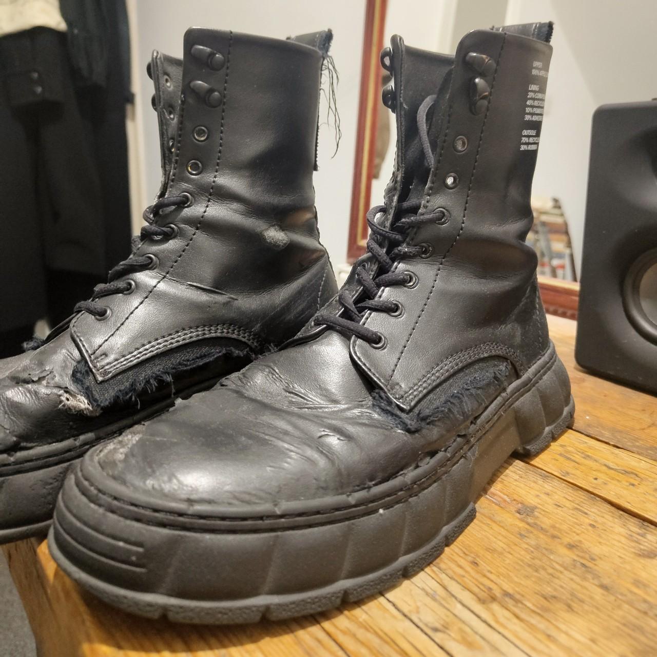 Virón 1992 black apple vegan combat utility boots... - Depop