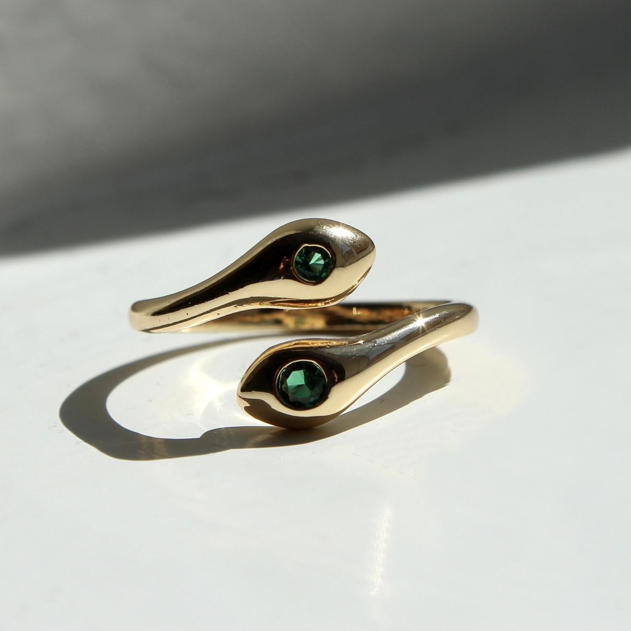 Gold and green snake ring Perfect fun everyday ring... - Depop