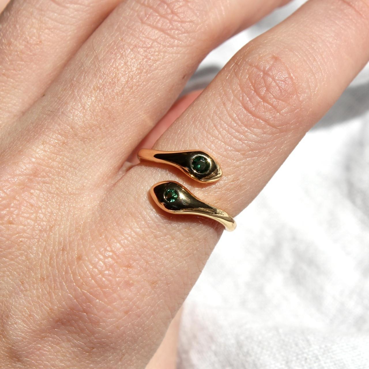 Gold and green snake ring Perfect fun everyday ring... - Depop