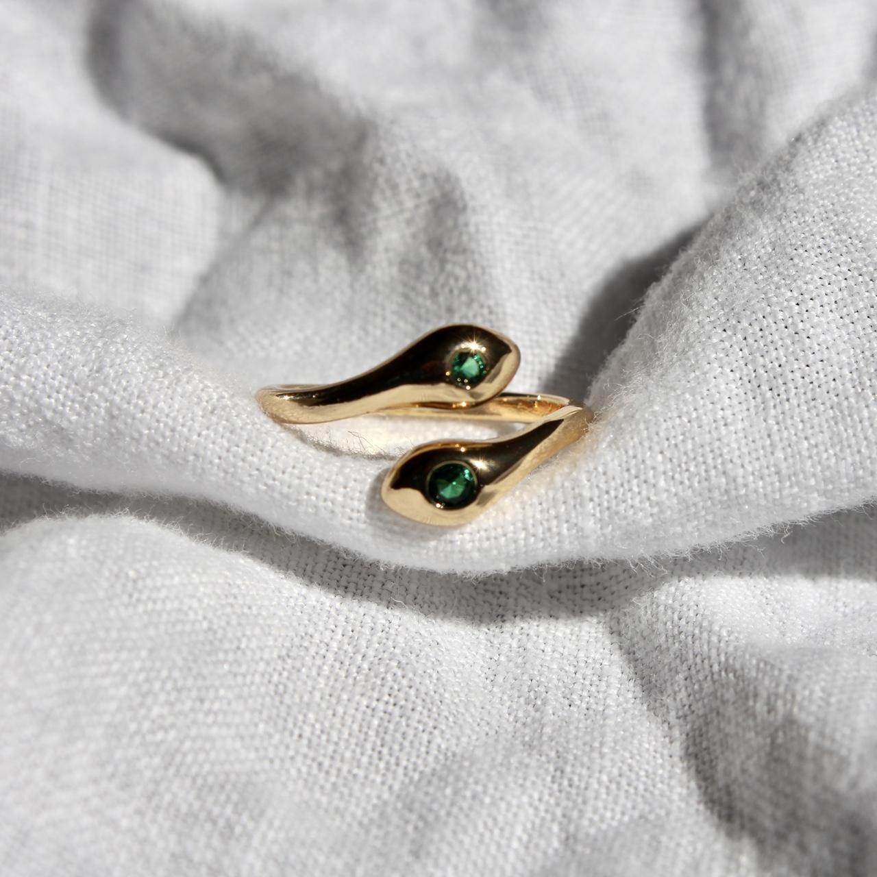 Gold and green snake ring Perfect fun everyday ring... - Depop
