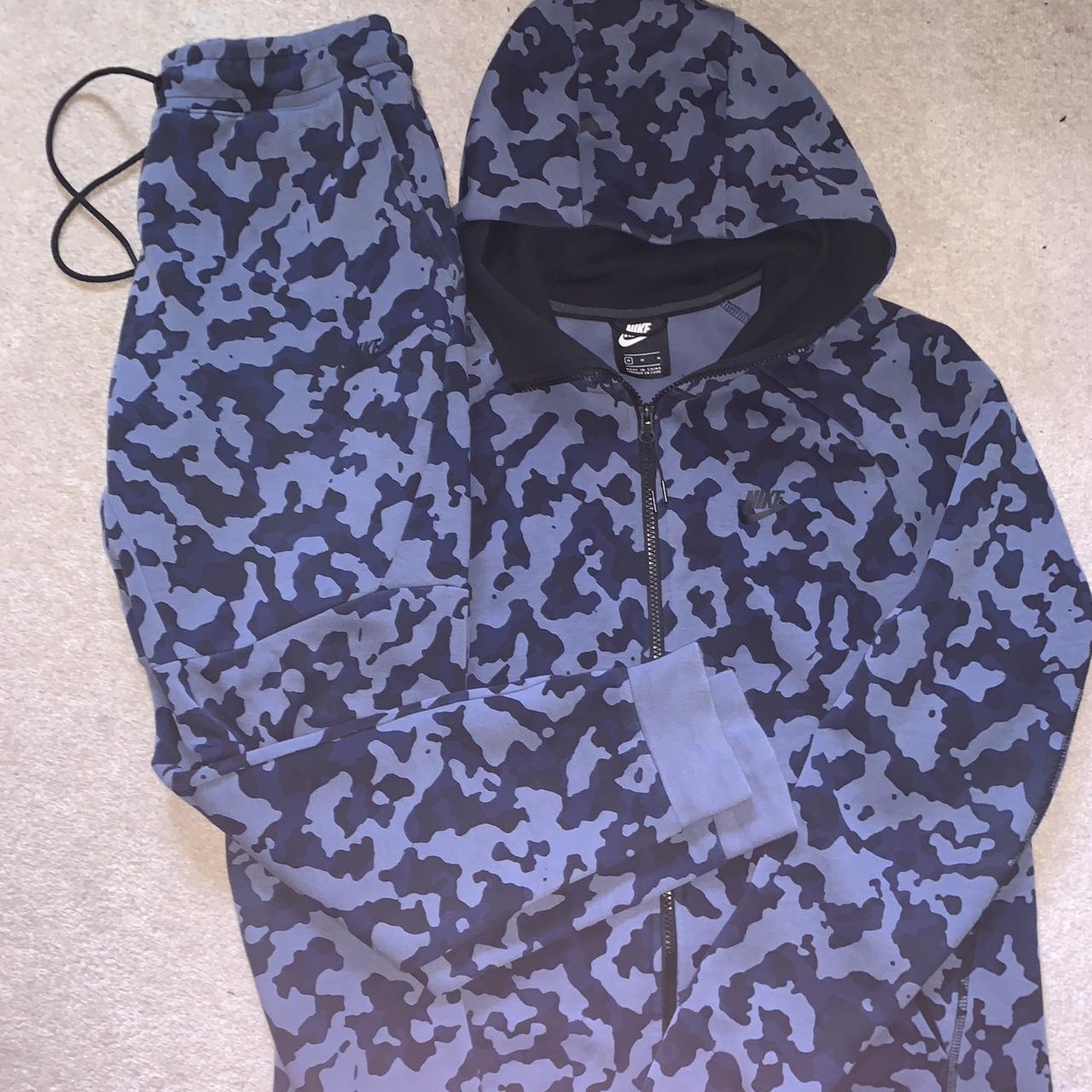 blue nike tech camo tracksuit - Depop