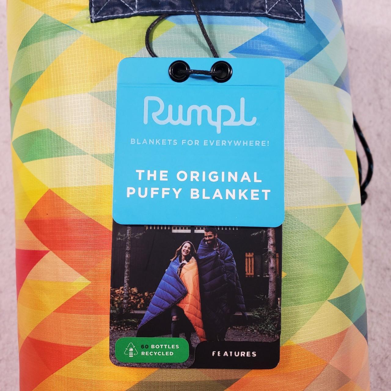 New Rumpl Original Puffy Blanket Geo Rainbow 52x75"... - Depop