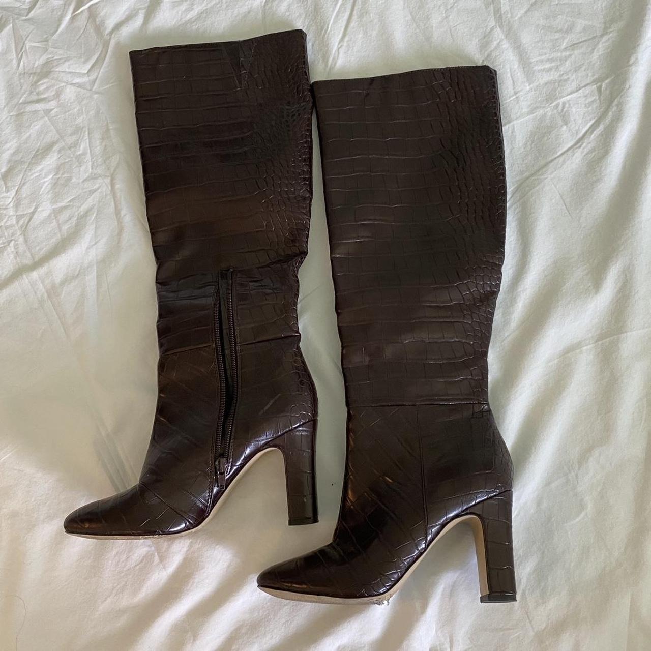 Knee high croc boots Burgundy brown color - Depop