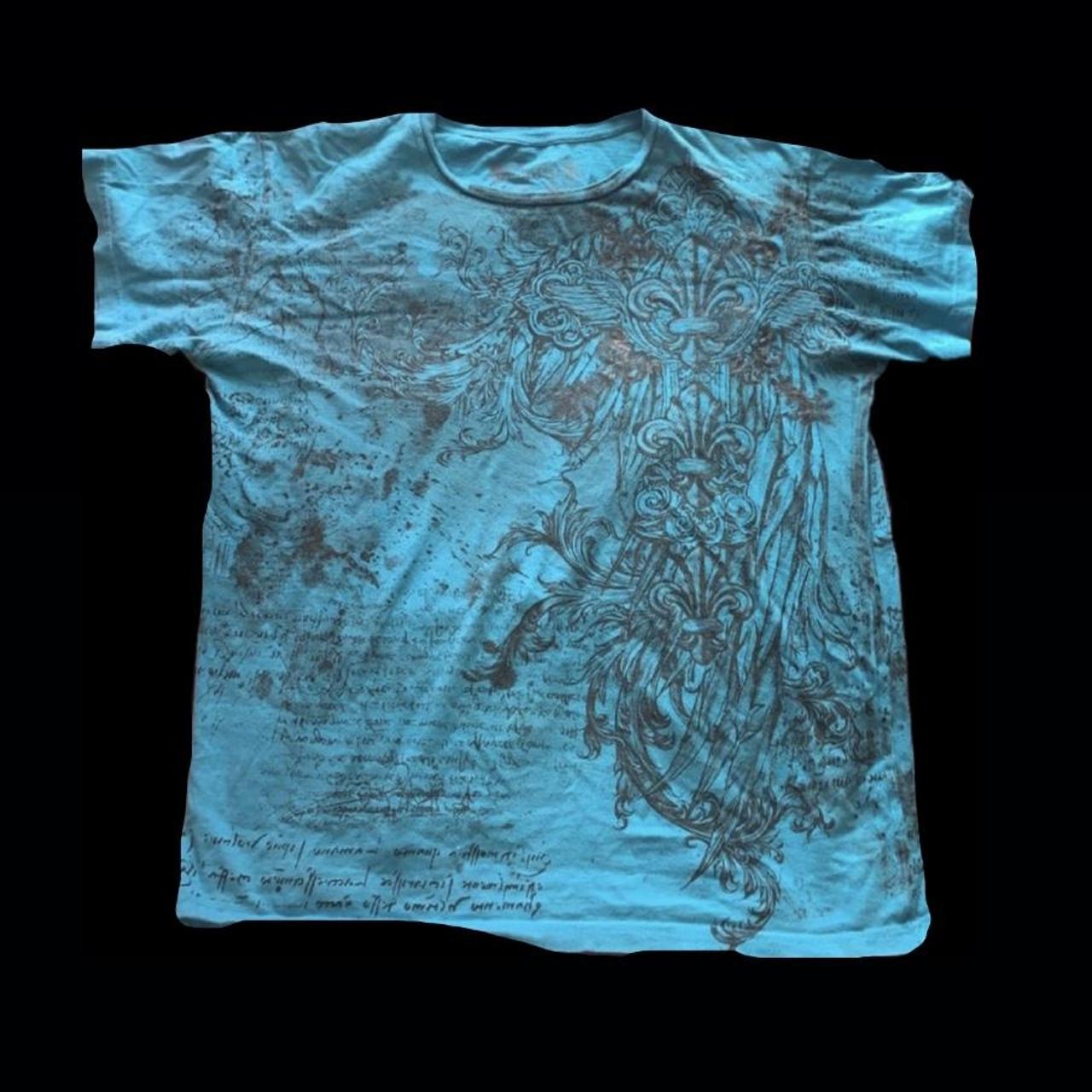 Affliction Men's Blue and Black T-shirt | Depop