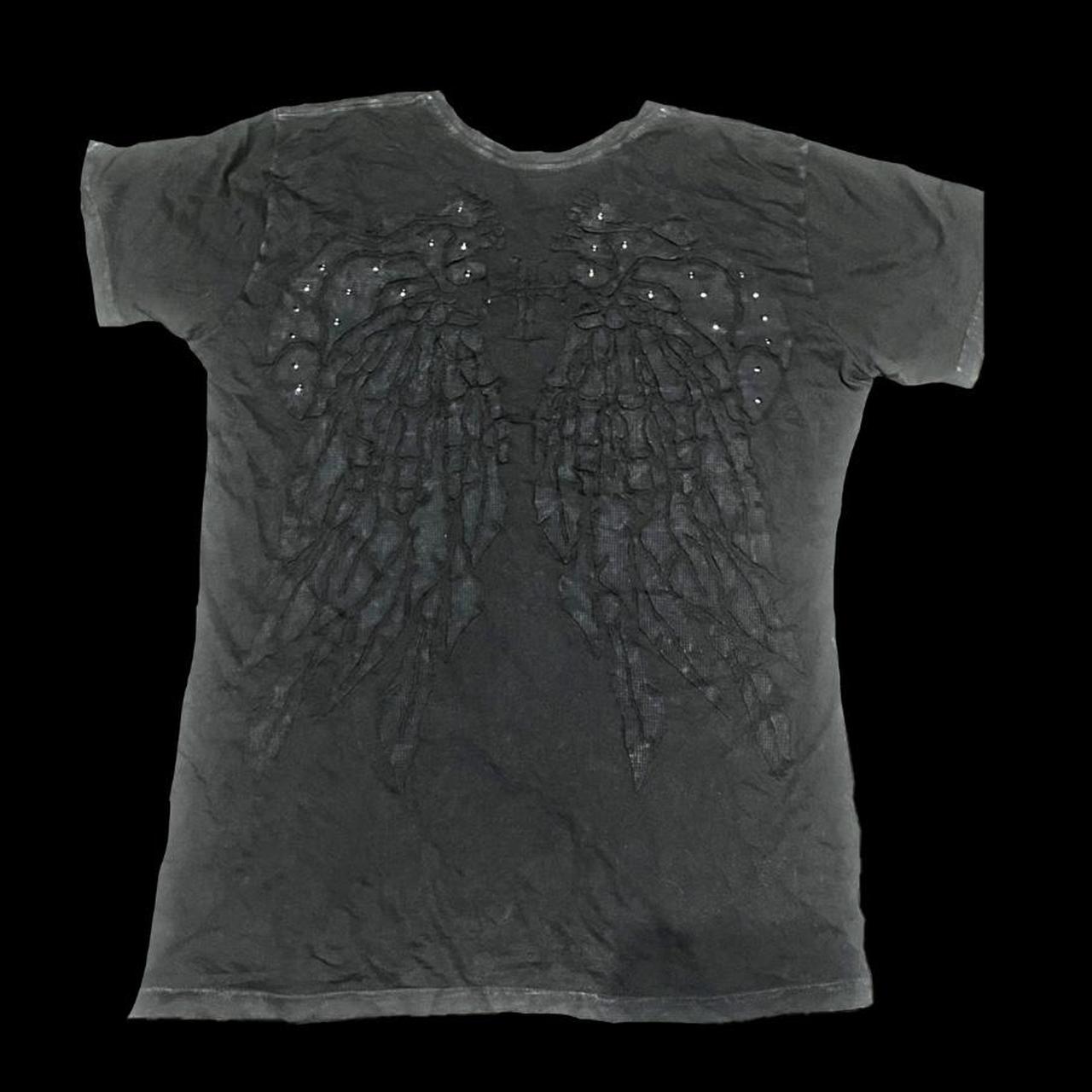 affliction cross bone wings t shirt with metal studs... - Depop