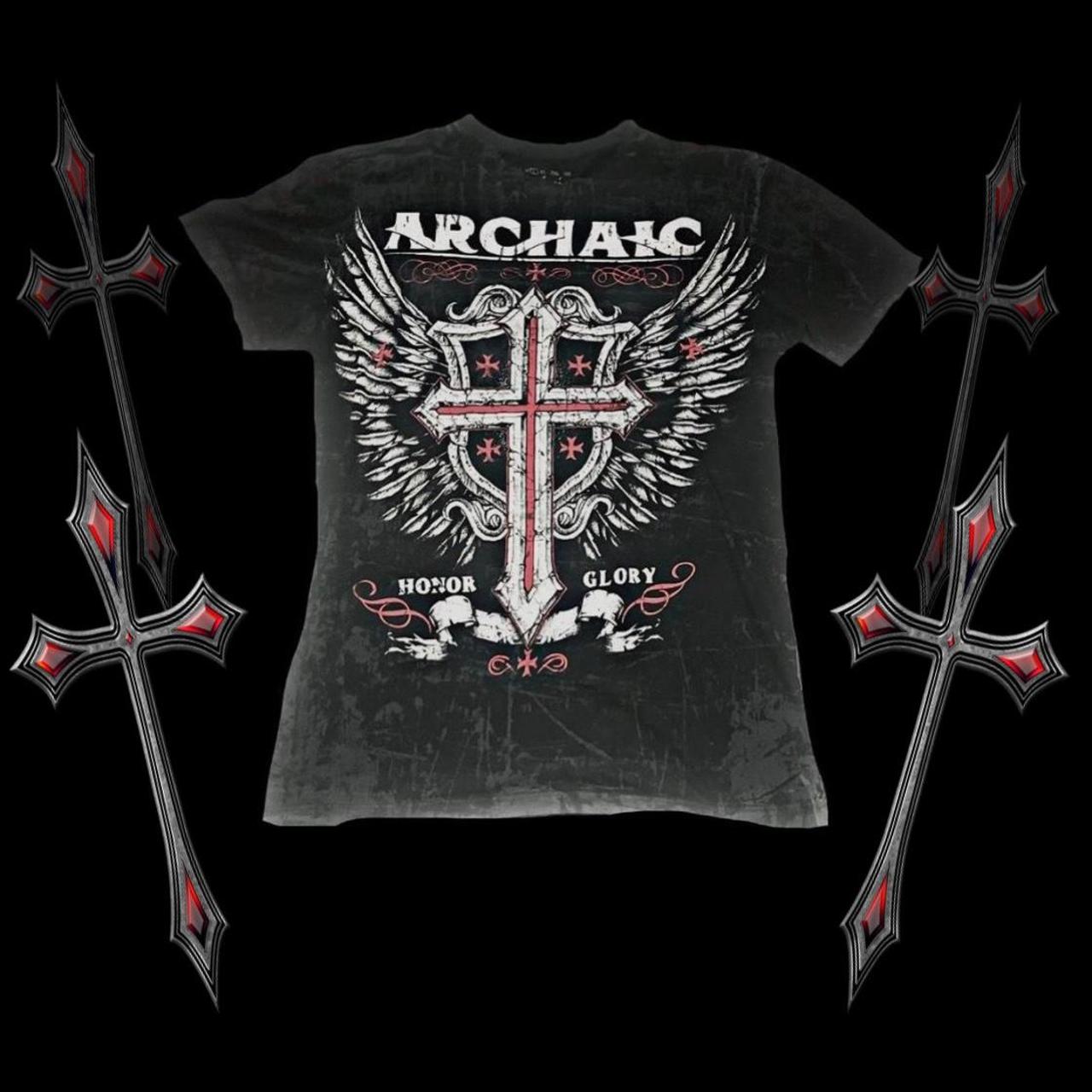 Affliction archaic red and black cross t shirt size... - Depop
