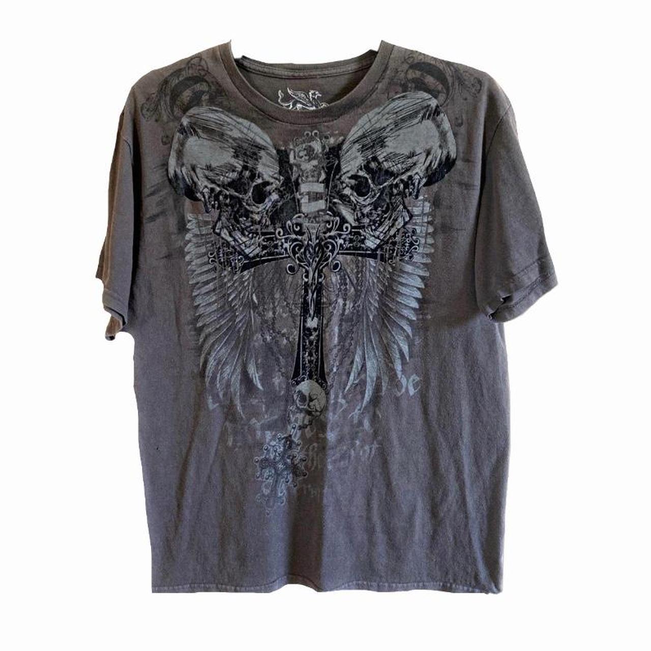 affliction/mma elite style grunge skull t... - Depop