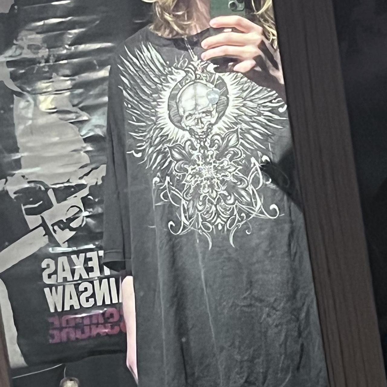 affliction mma elite cyber style skull and wings t... - Depop