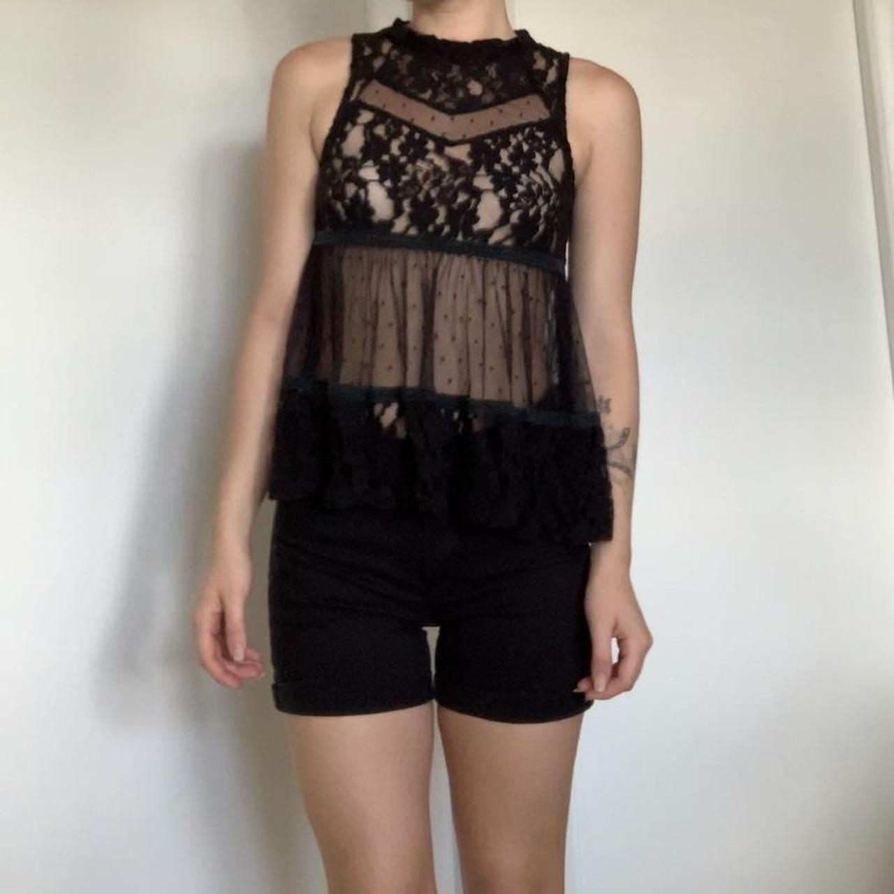 Sheer black lace top by poof! 🖤 Tagged size S! Flowy... - Depop