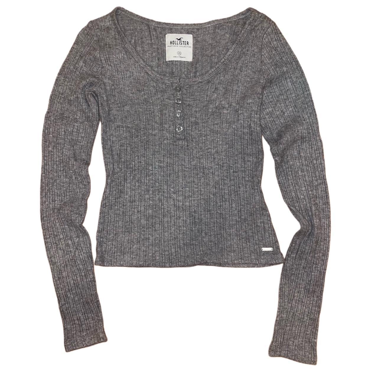Hollister Co. grey ribbed long sleeve Henley top... - Depop