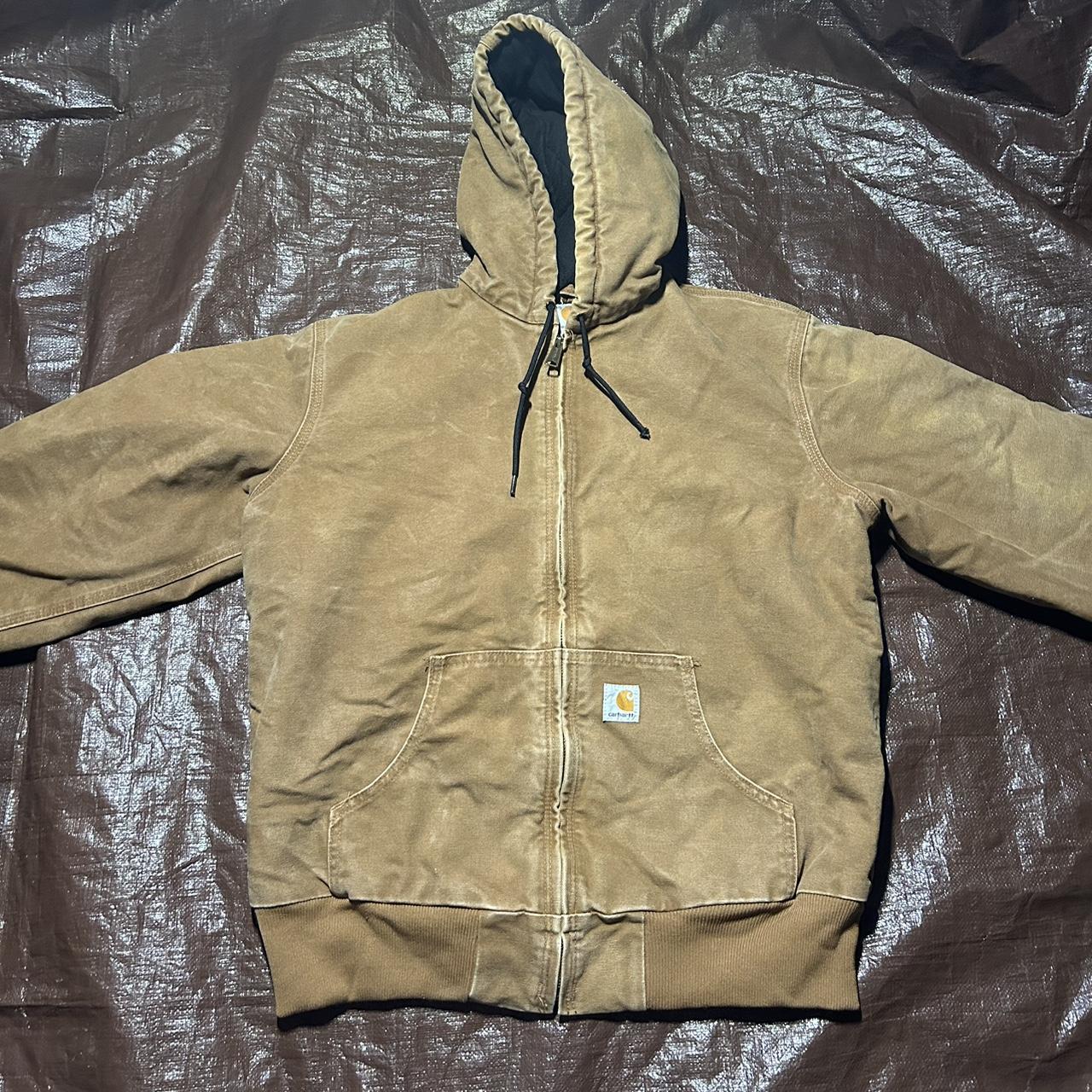 Tan Carhartt Canvas Work Zip-up Jacket Size L Large ... - Depop