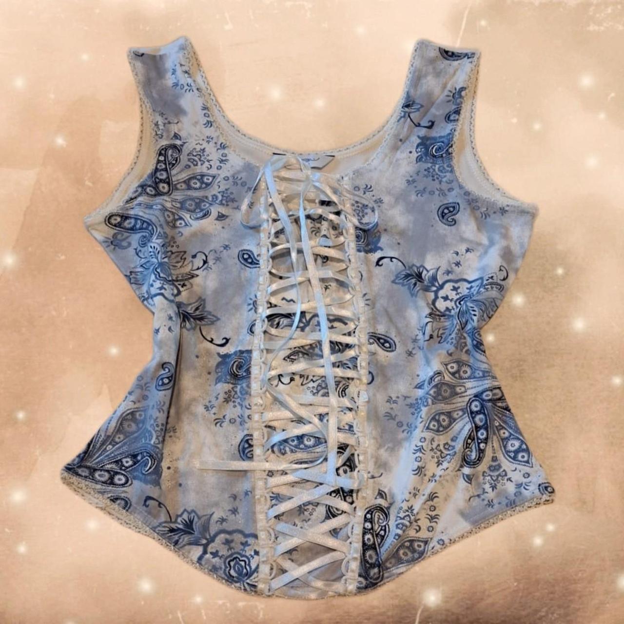 New Look Women's White and Blue Corset | Depop