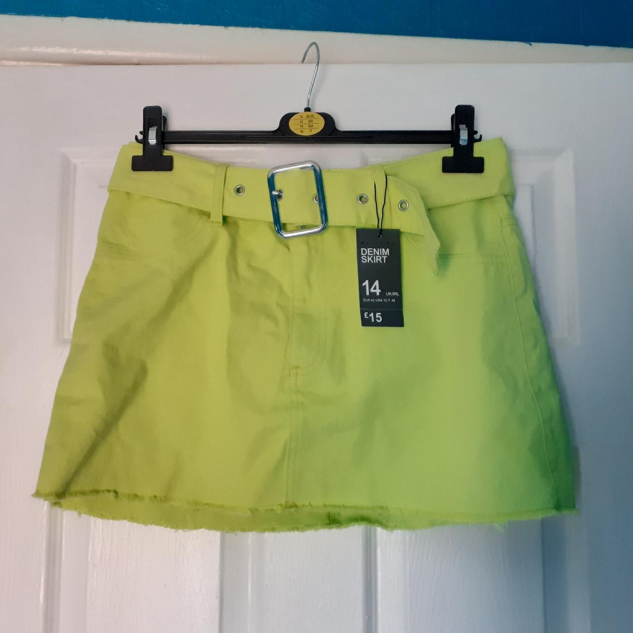 Women's Primark Lime Green Denim Skirt With Belt.... - Depop