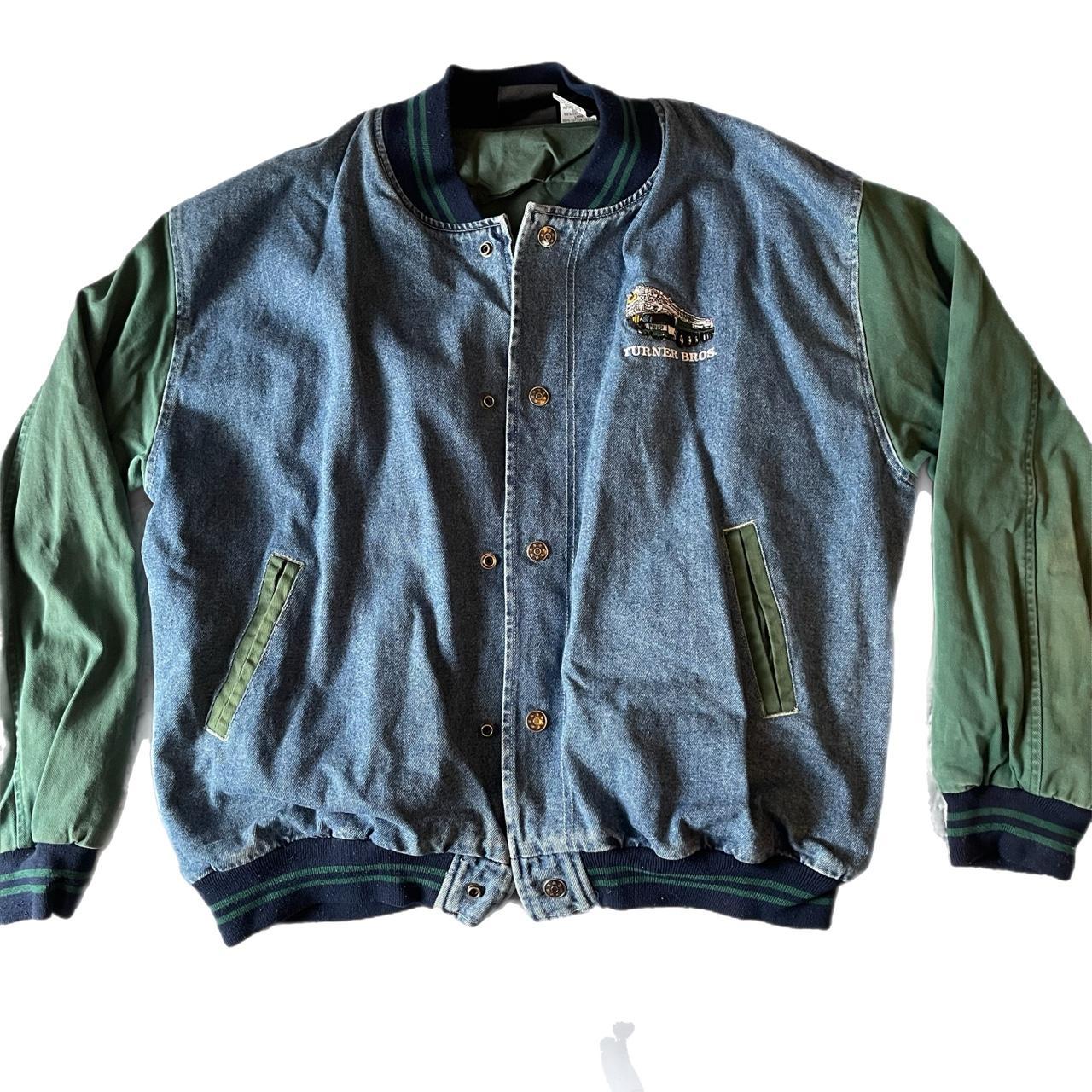 Vintage snap bomber/ varsity style jean jacket - Depop