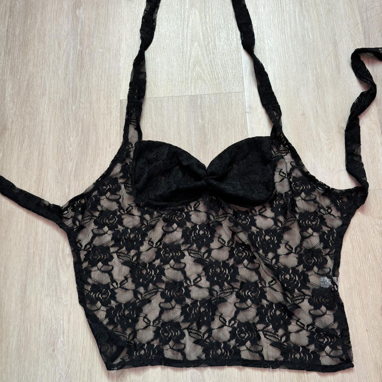 black lace halter open back ties | Depop