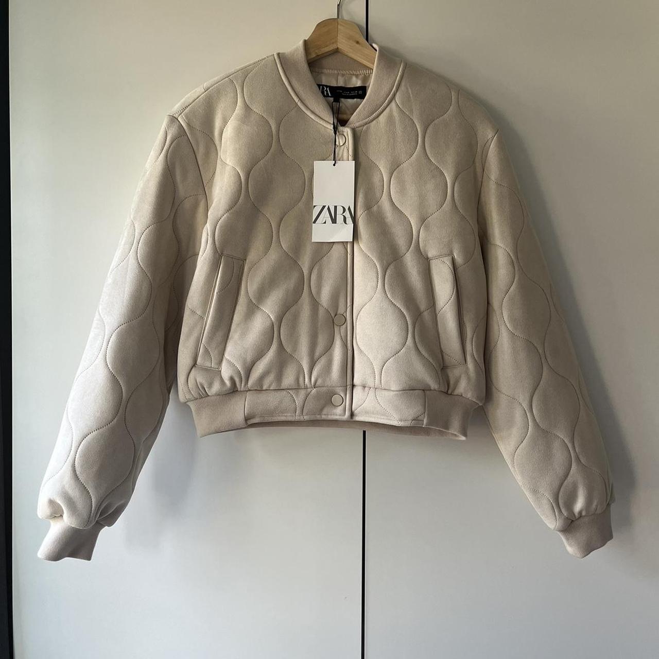 Zara cream soft bomber jacket size M (size 10) New... - Depop