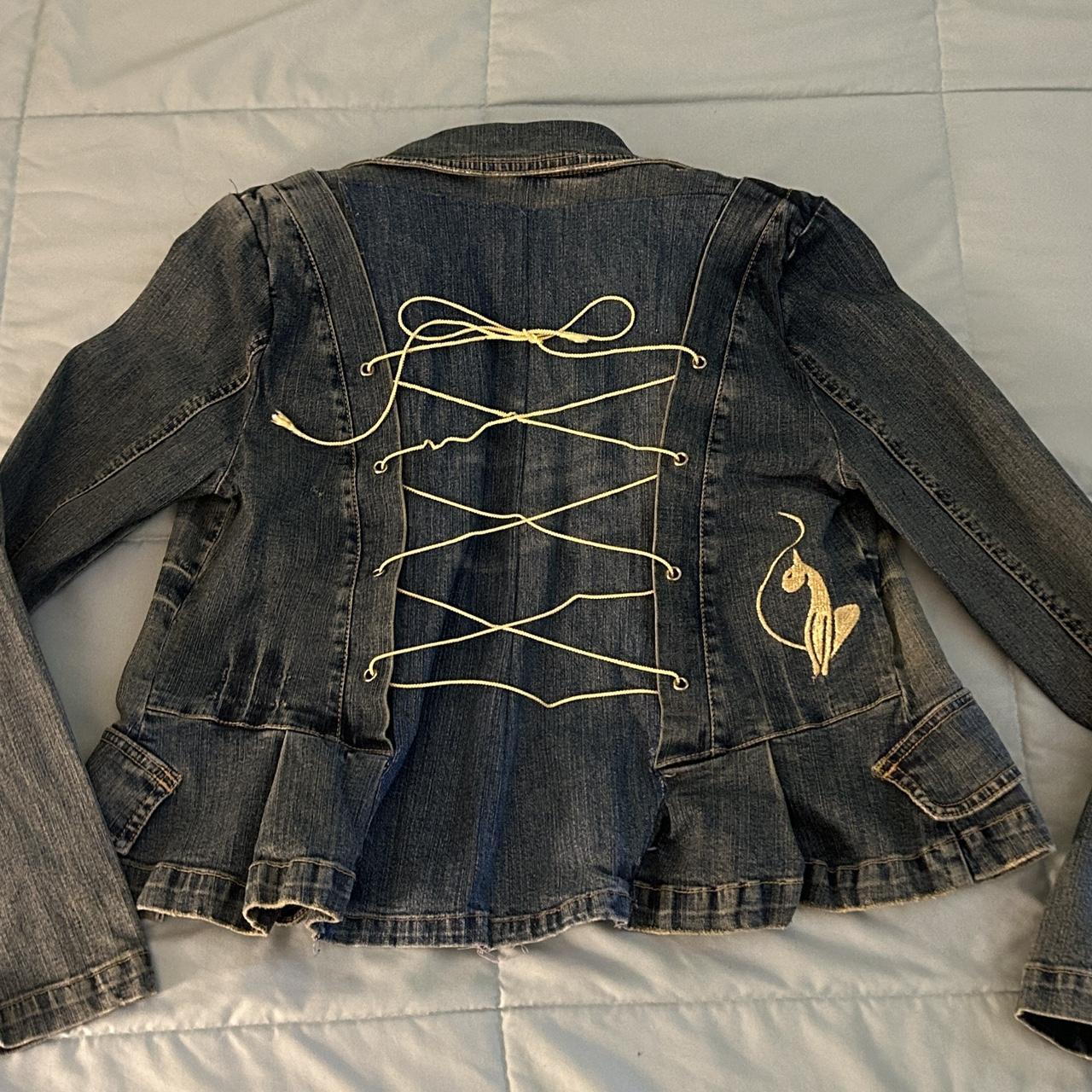 baby phat vintage jean jacket with gold detailing... - Depop