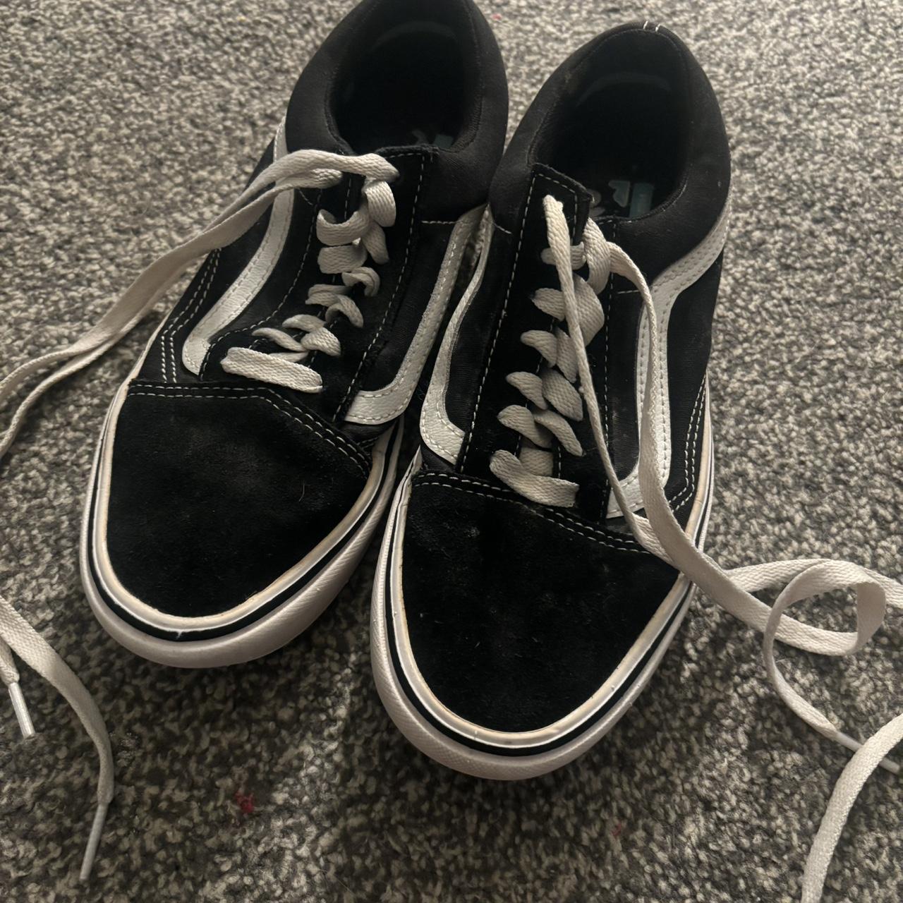 vans black trainers size 4 have been worn good... - Depop