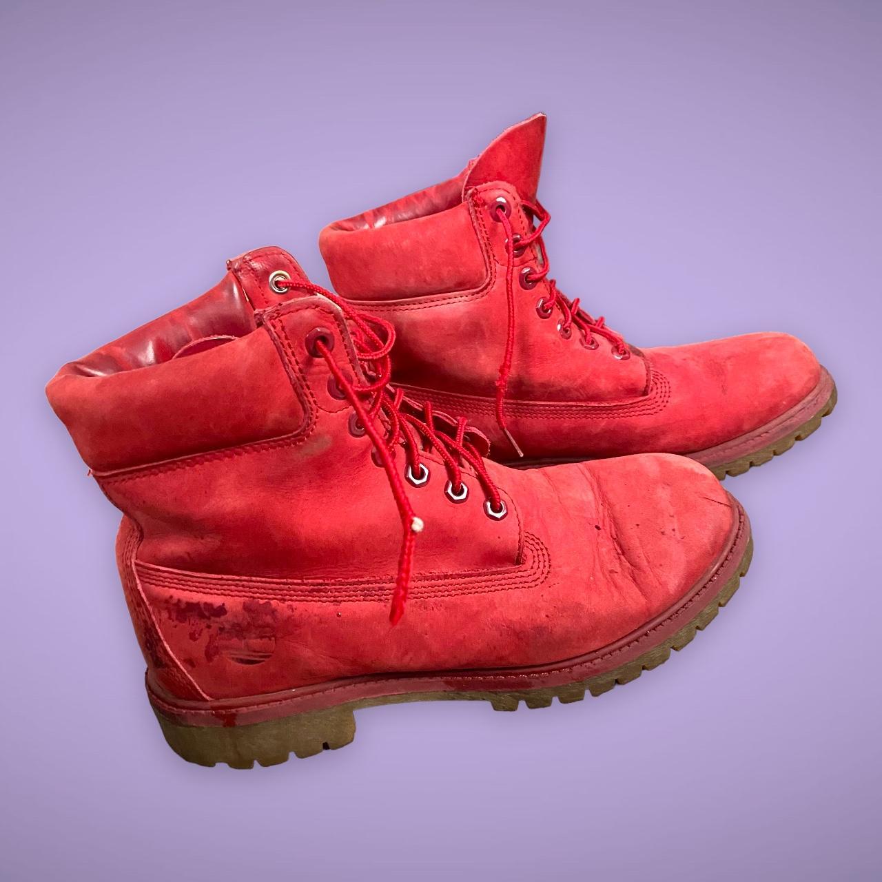 Red Leather Timberland Boots Size 9, Heavy... - Depop