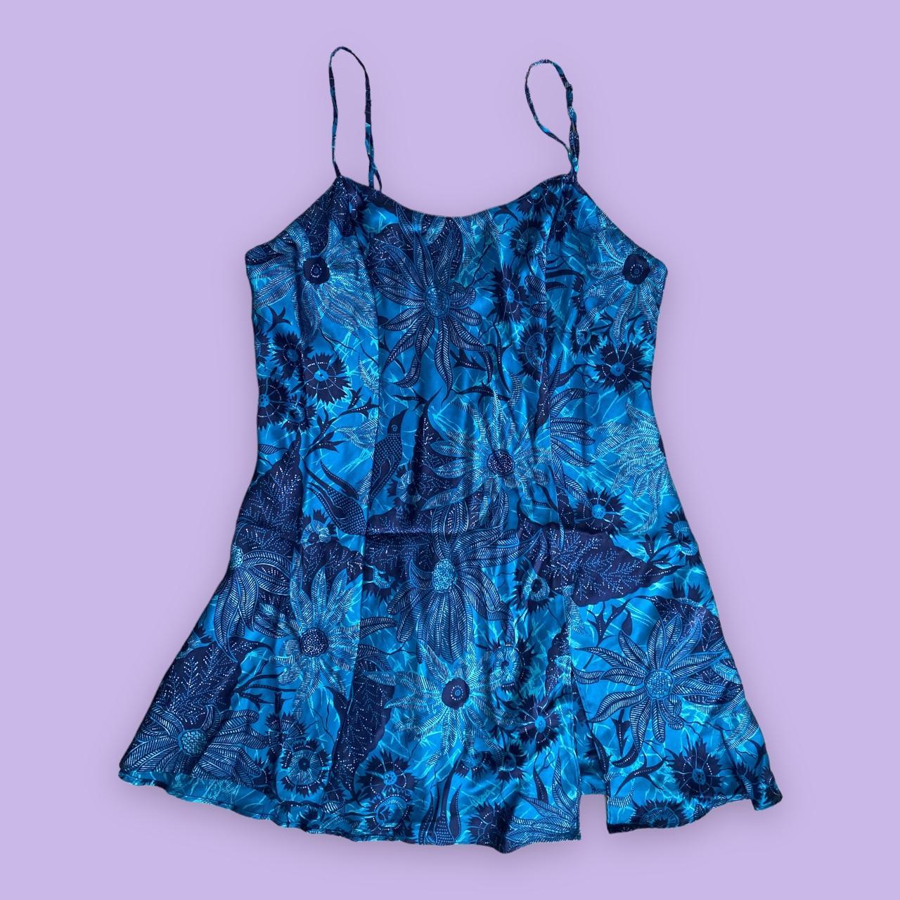 Victoria’s Secret dark blue floral print mini night... - Depop