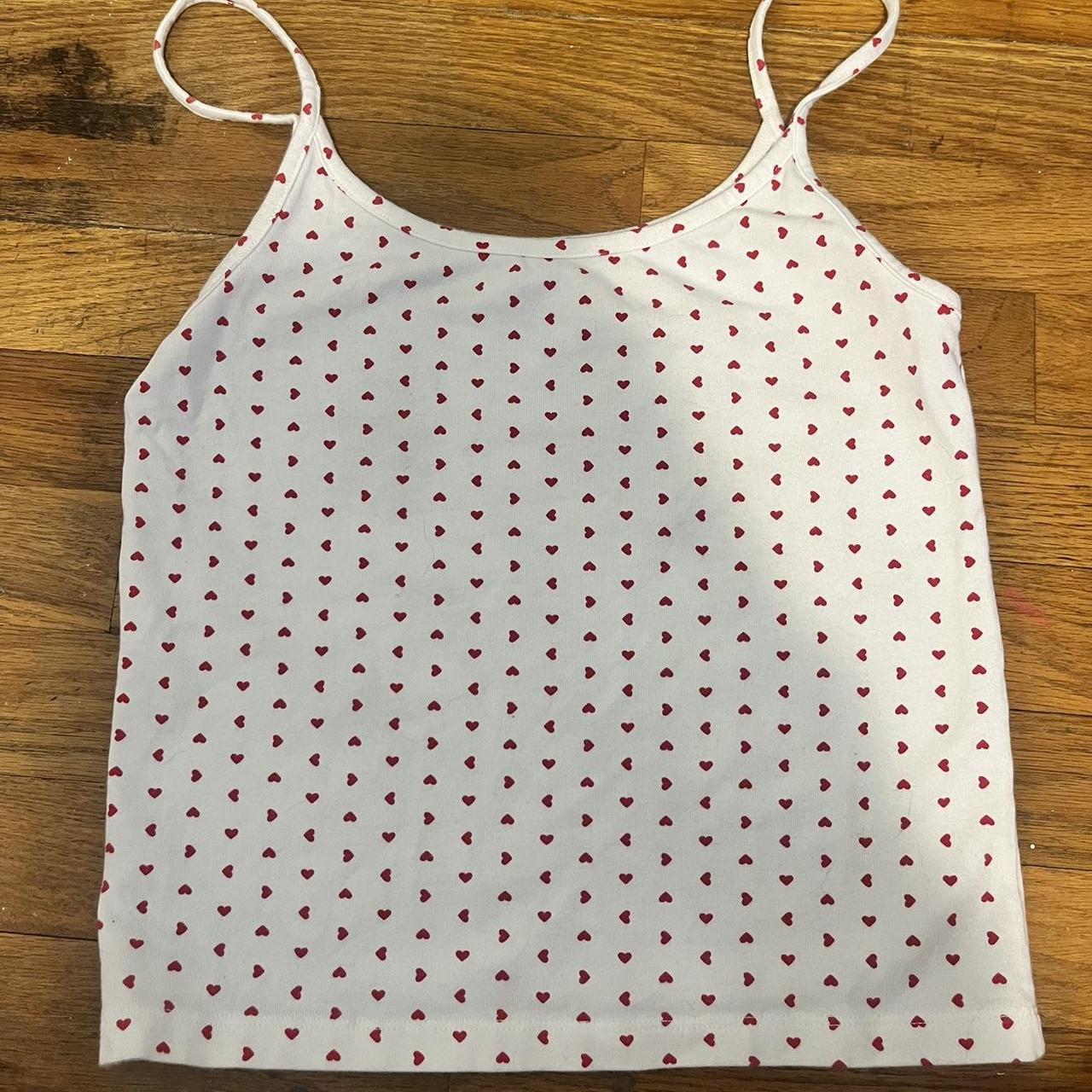 White and red brandy heart tank top #heartprint... - Depop