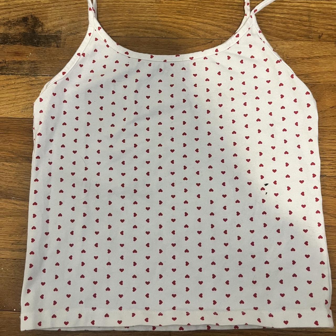 White and red brandy heart tank top #heartprint... - Depop
