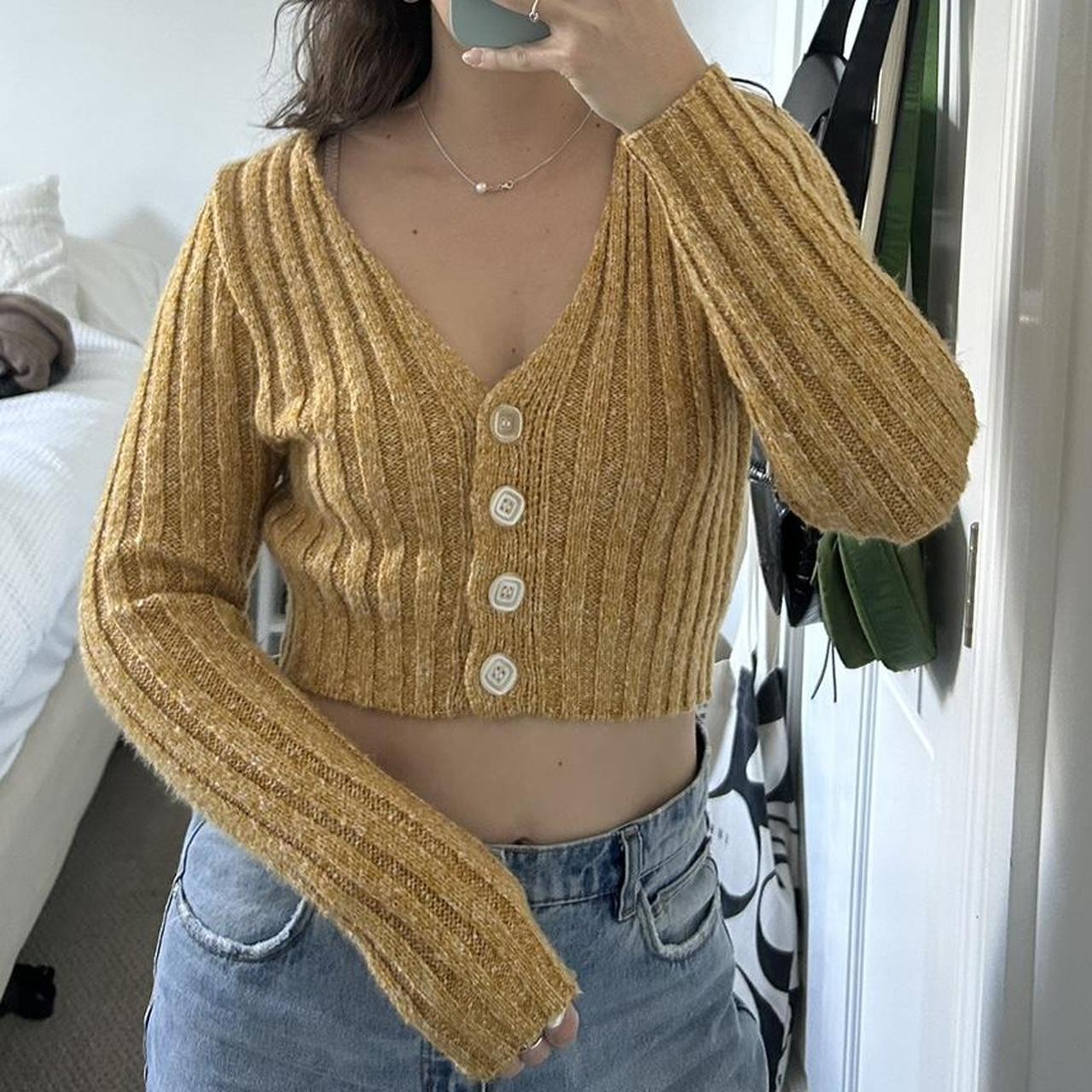 Glassons mustard knit cropped cardigan - Depop