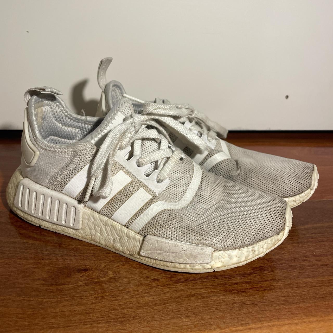 Adidas NMD R1 All White Shoes UK 5 Well loved,... - Depop
