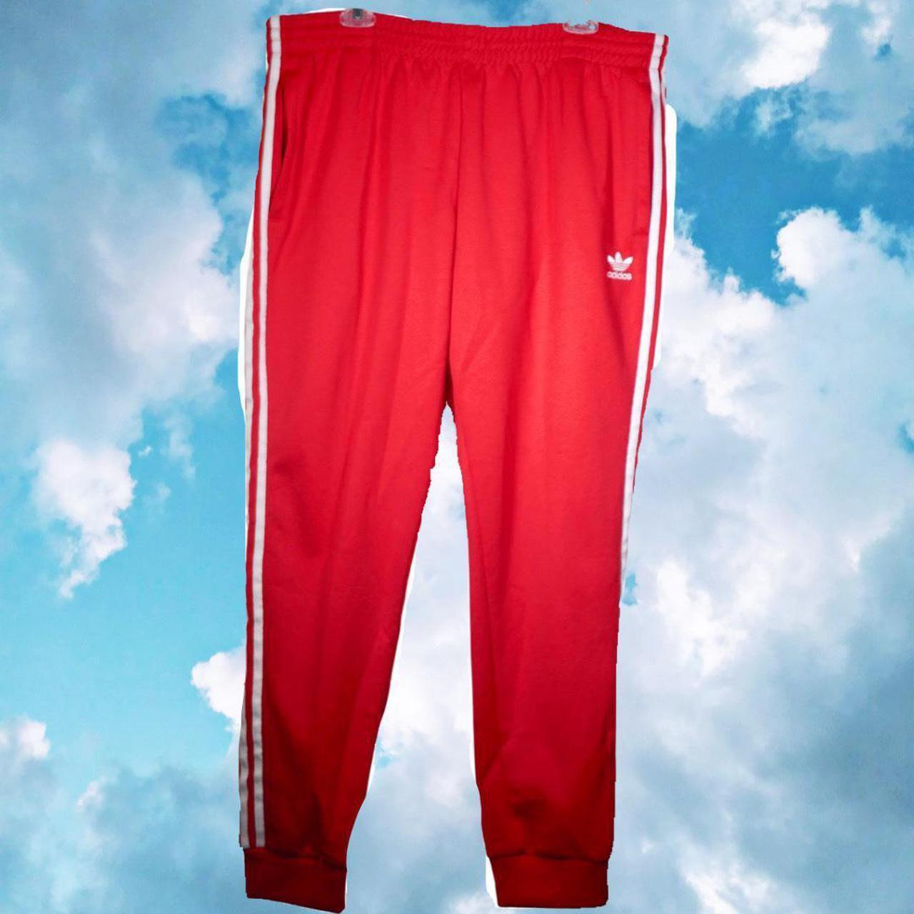 Red Adidas sweat pants this is a red plus sized... - Depop