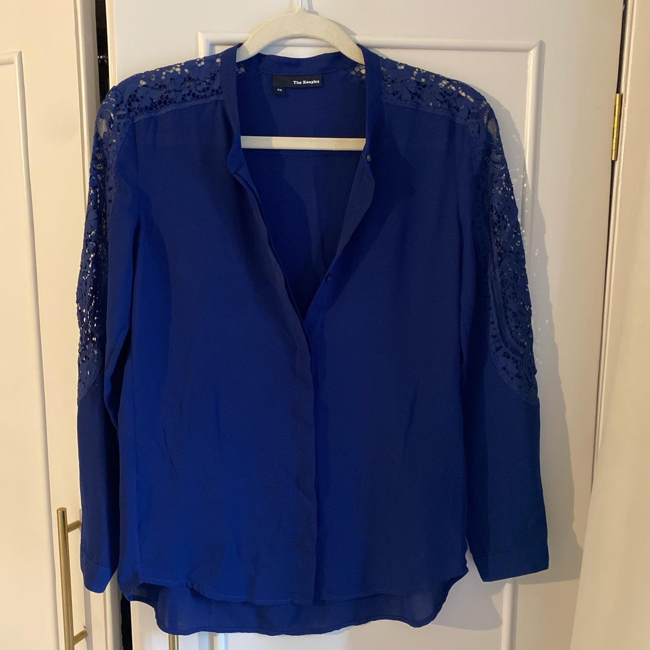 The Kooples - royal blue blouse with lace sleeve... - Depop