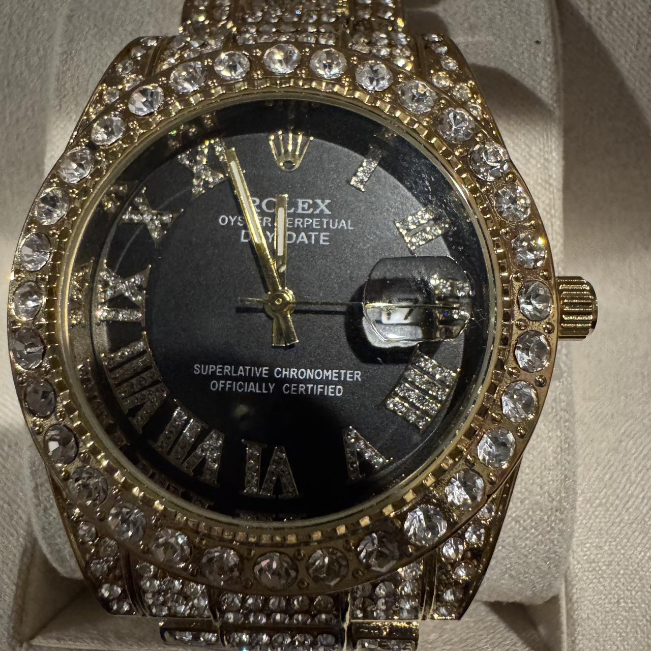 Gold and black rhinestone watch. New, never worn.... | Depop