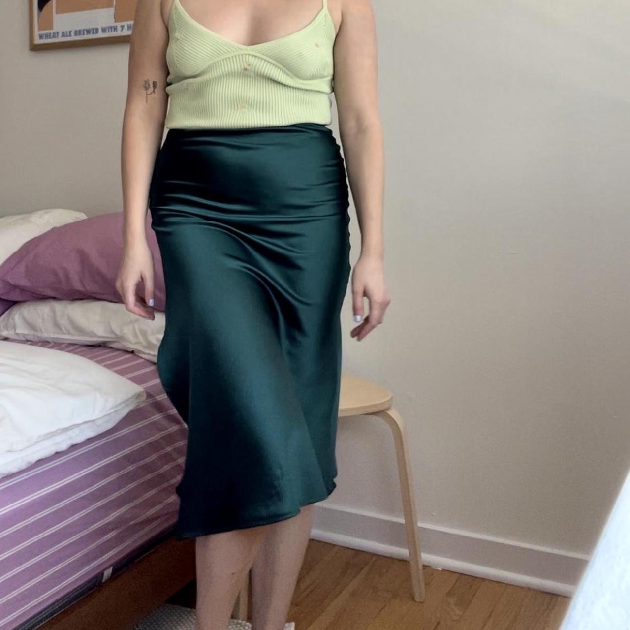 Satin midi skirt with slit Minor snag shown in 4th... - Depop