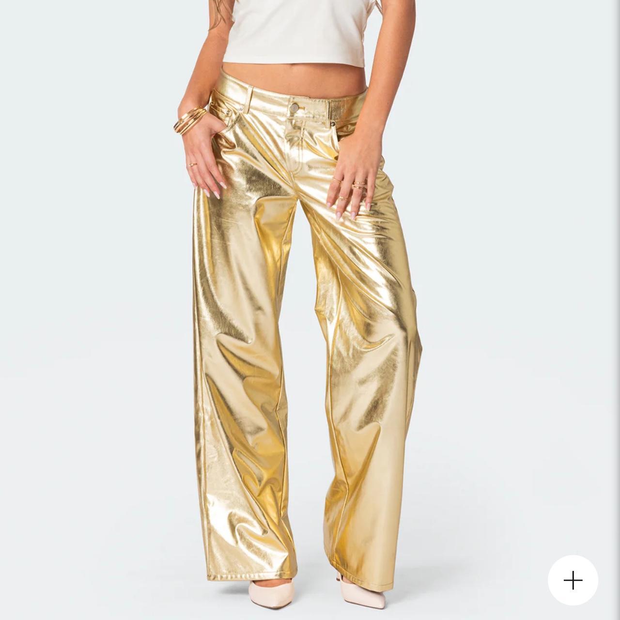 Gold Edikted metallic pants. Size medium. Baggy, low... - Depop