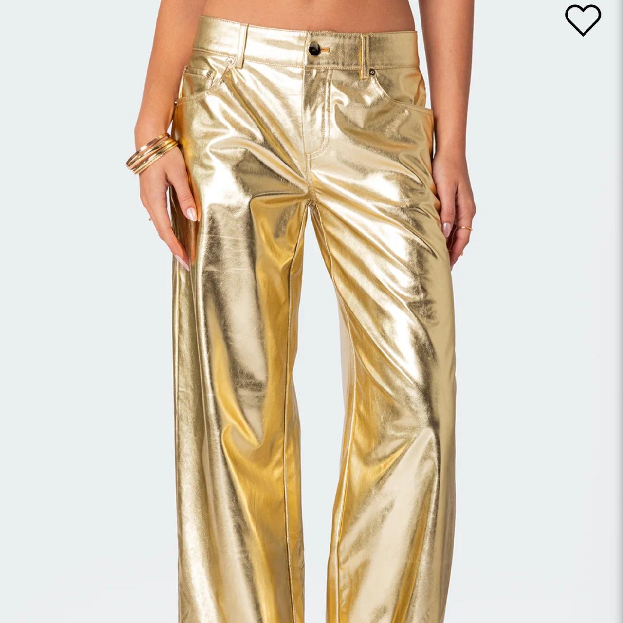 Gold Edikted metallic pants. Size medium. Baggy, low... - Depop