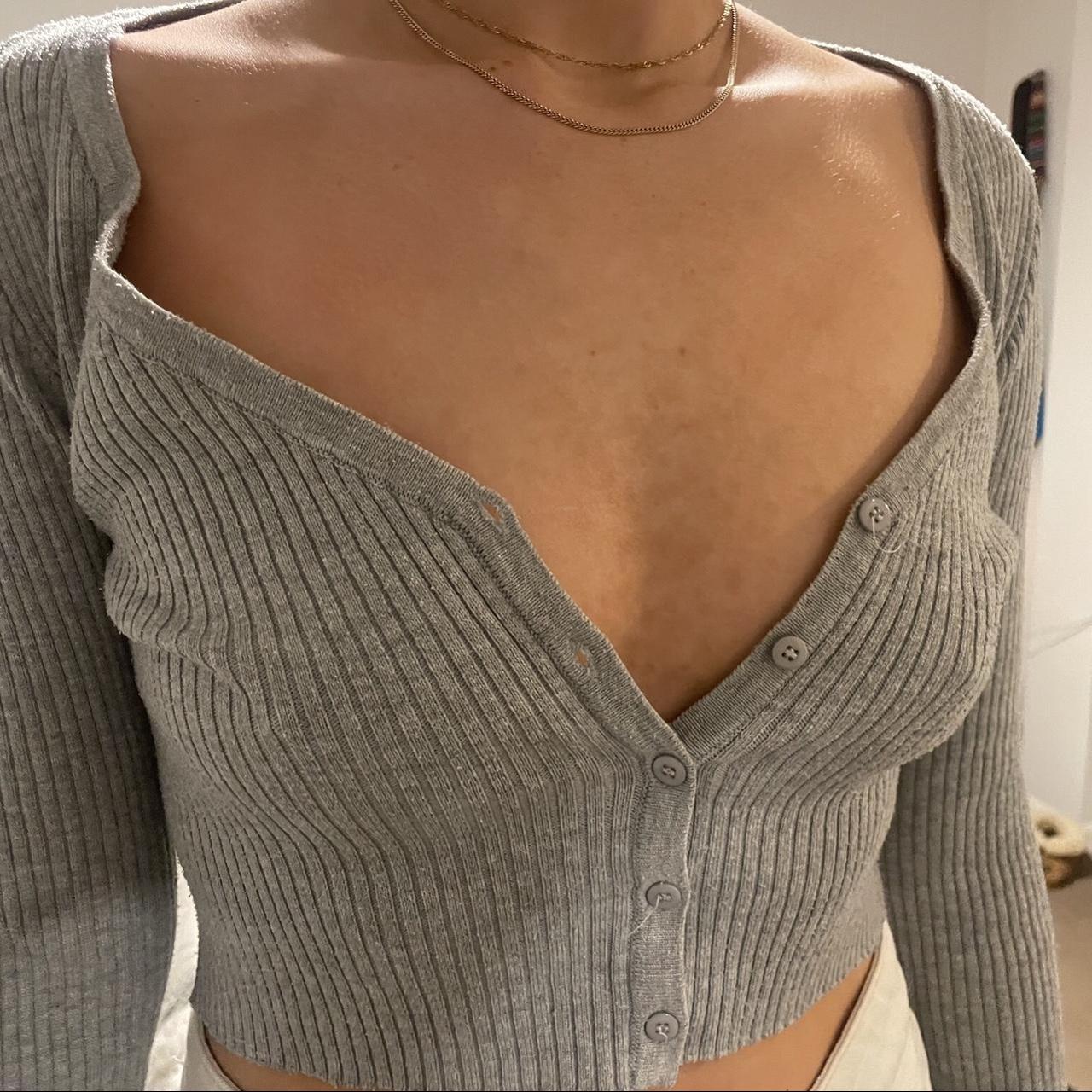 grey supré long sleeve cropped button up top 🩶 super... - Depop