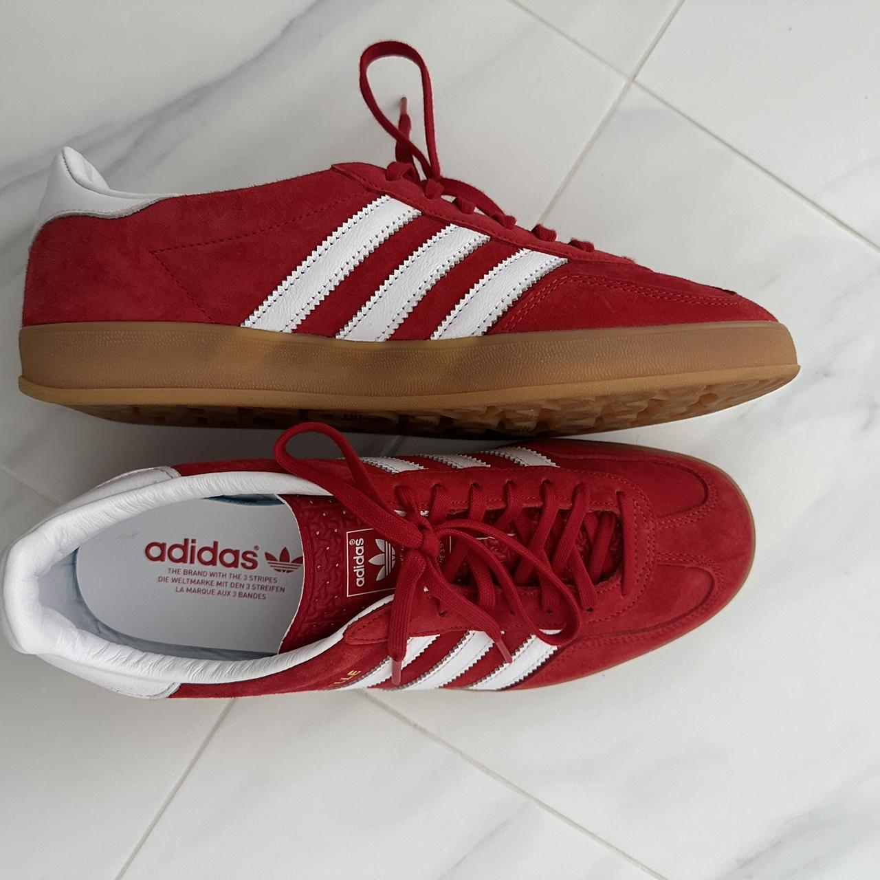 Red suede Adidas Gazelle trainers - FREE SHIPPING... - Depop